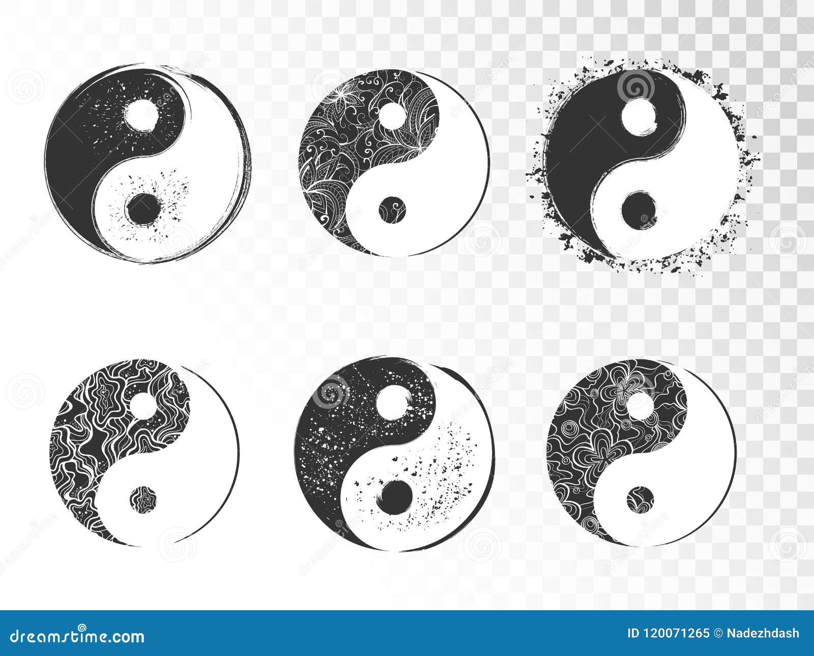 Vector Set of Hand Drawn Yin Yang Signs. Stock Vector - Illustration of ...