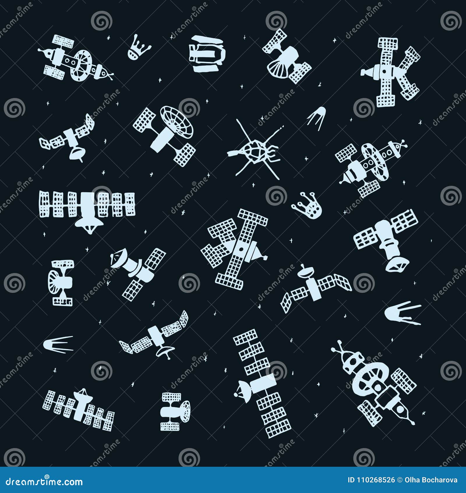 Vector Set of Hand Painted Doodle Satellite Stock Vector - Illustration ...