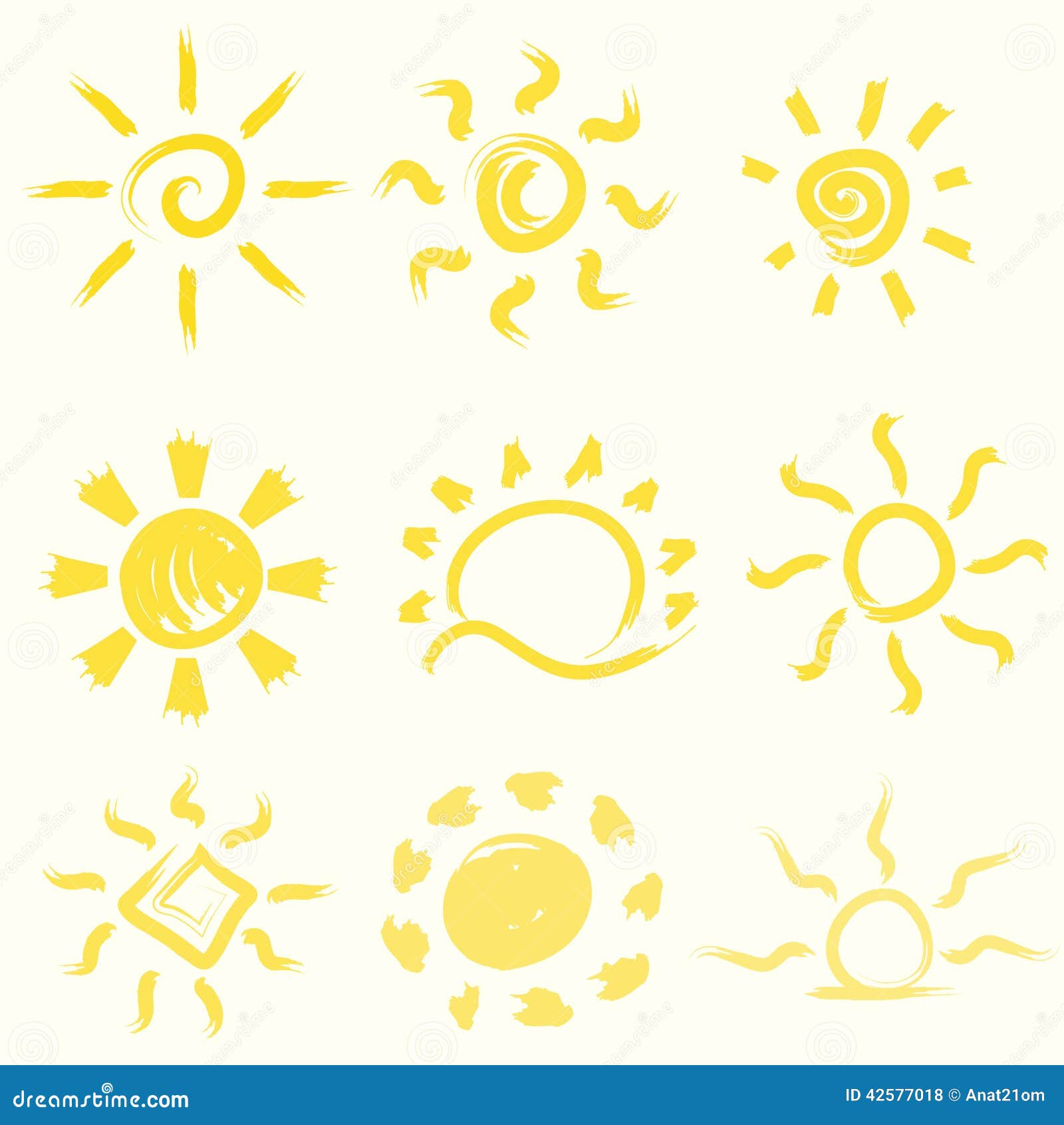 Vector Set of Hand-painted Suns. Stock Vector - Illustration of ...