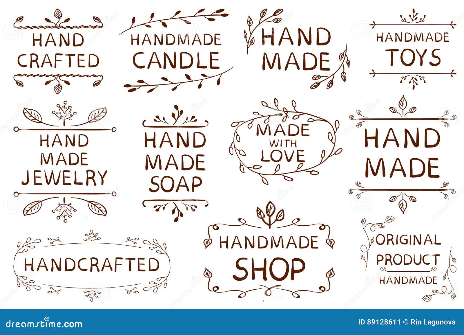 VECTOR Set of Handdrawn `HAND MADE` Brown Tag Templates Stock Vector ...
