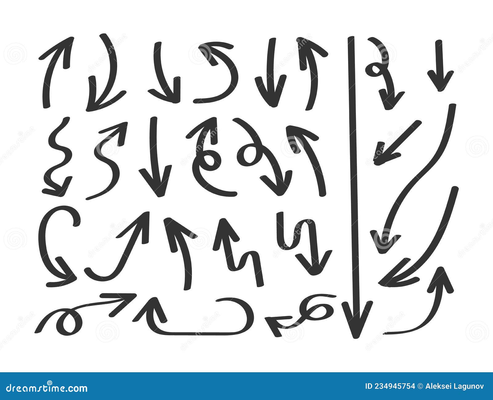 Vector Set of Handdrawn Simple Arrows Isolated , Direction Signs. Stock ...