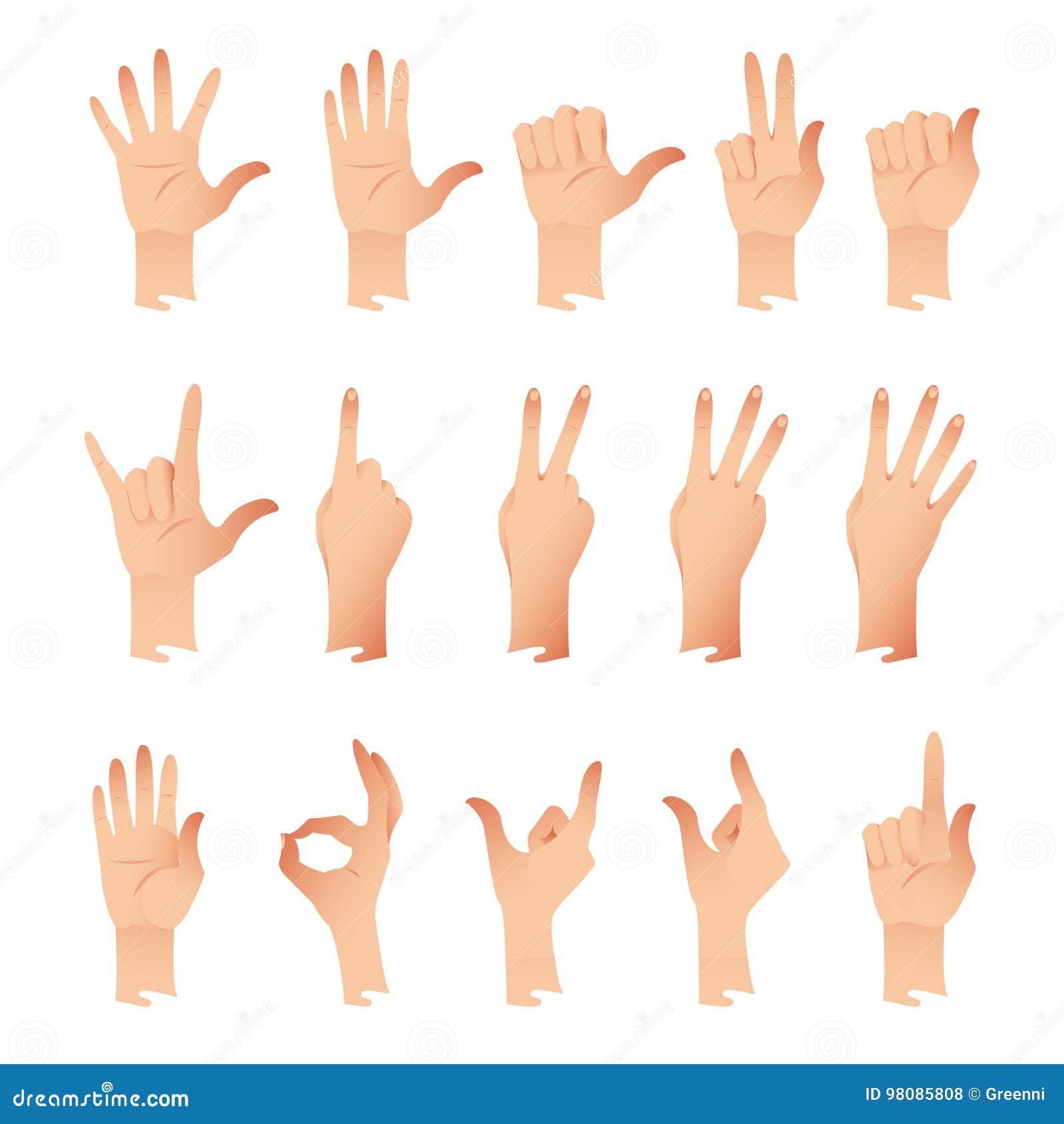 Vector Set of Hands in Different Gestures Emotions Isolated on White ...