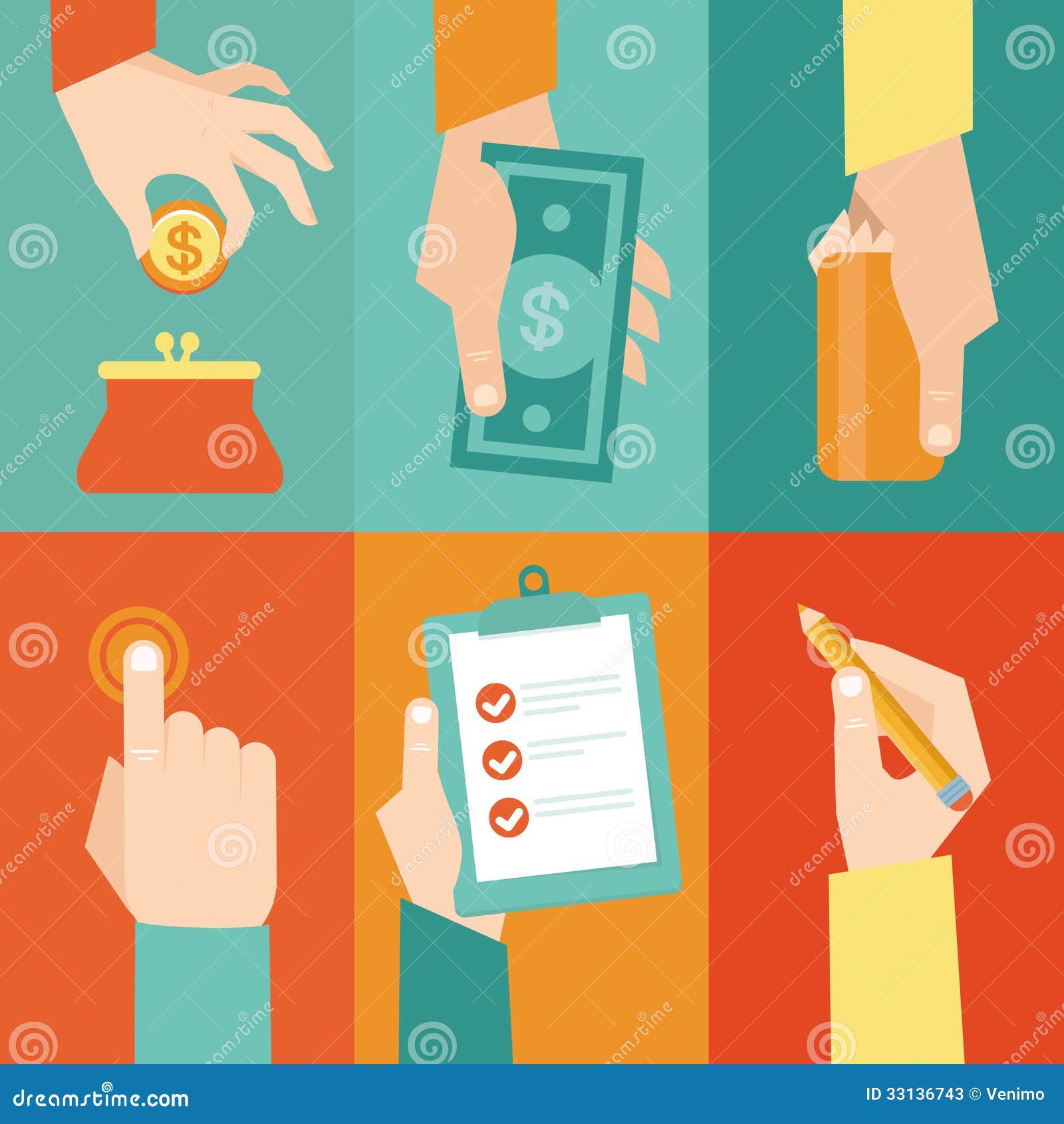 Vector Set of Hands with Money and Contract Stock Vector - Illustration ...