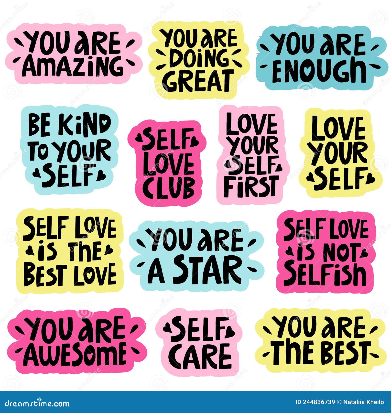 Vector Set of Handwritten Motivating Inscriptions on the Theme of Self ...