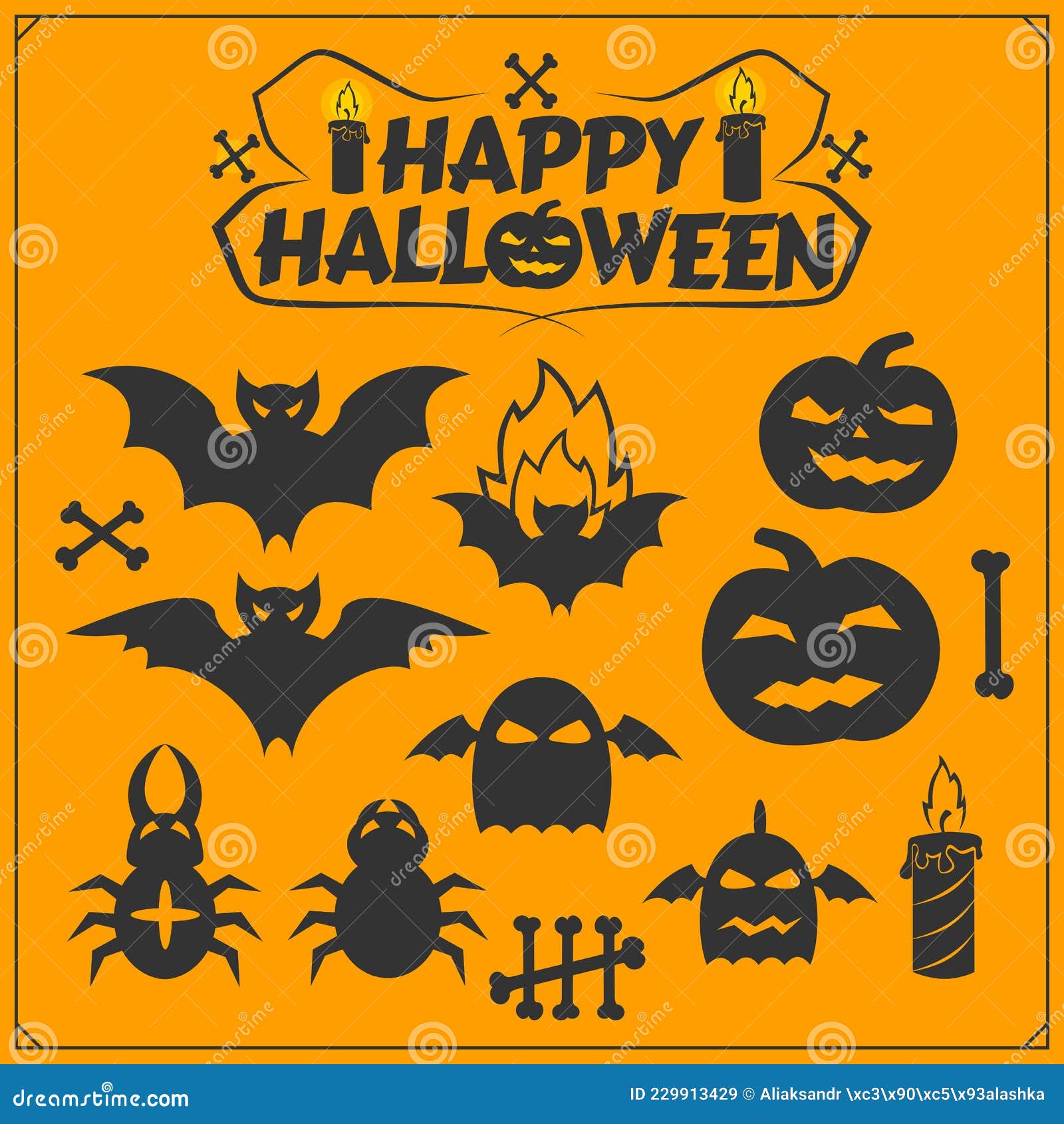 Halloween Emblems. Cartoon Labels With Traditional Horror Symbols And ...