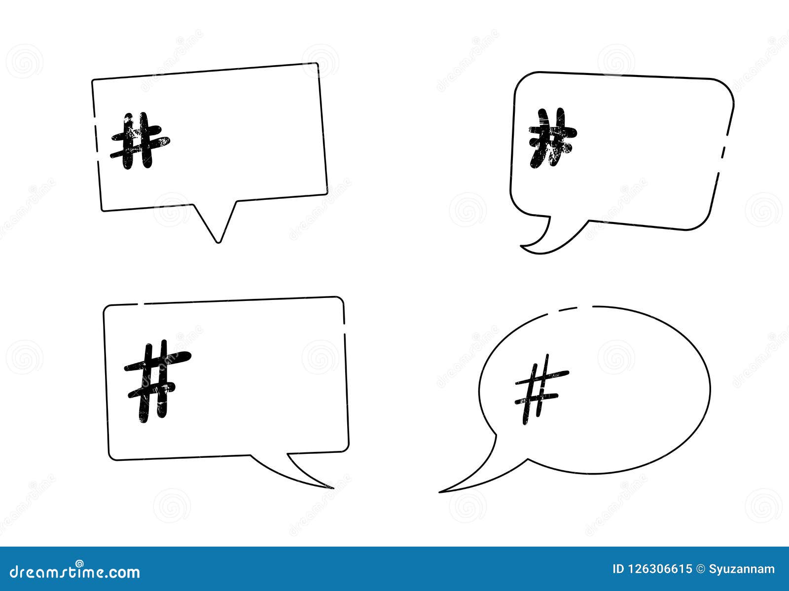 Set of Hashtag Signs with Speech Bubbles. Vector Illustration. Stock ...