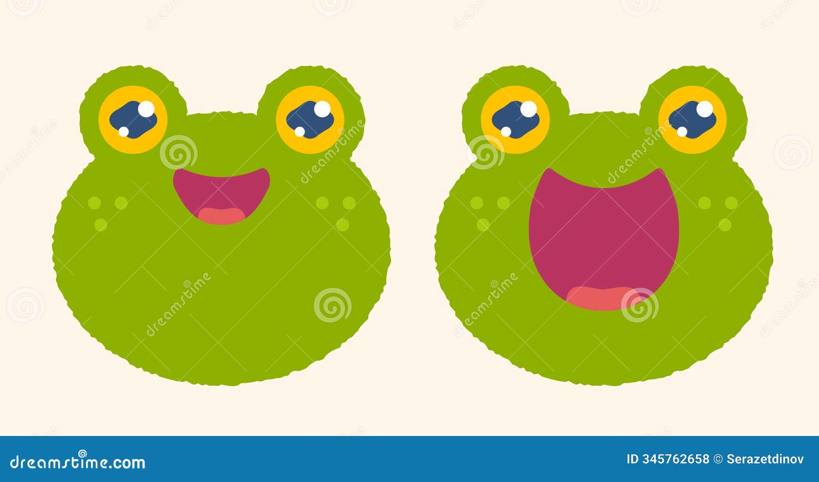 Vector Set Head of Frog in Flat Style. Cute Head of Frog for Kids Stock ...