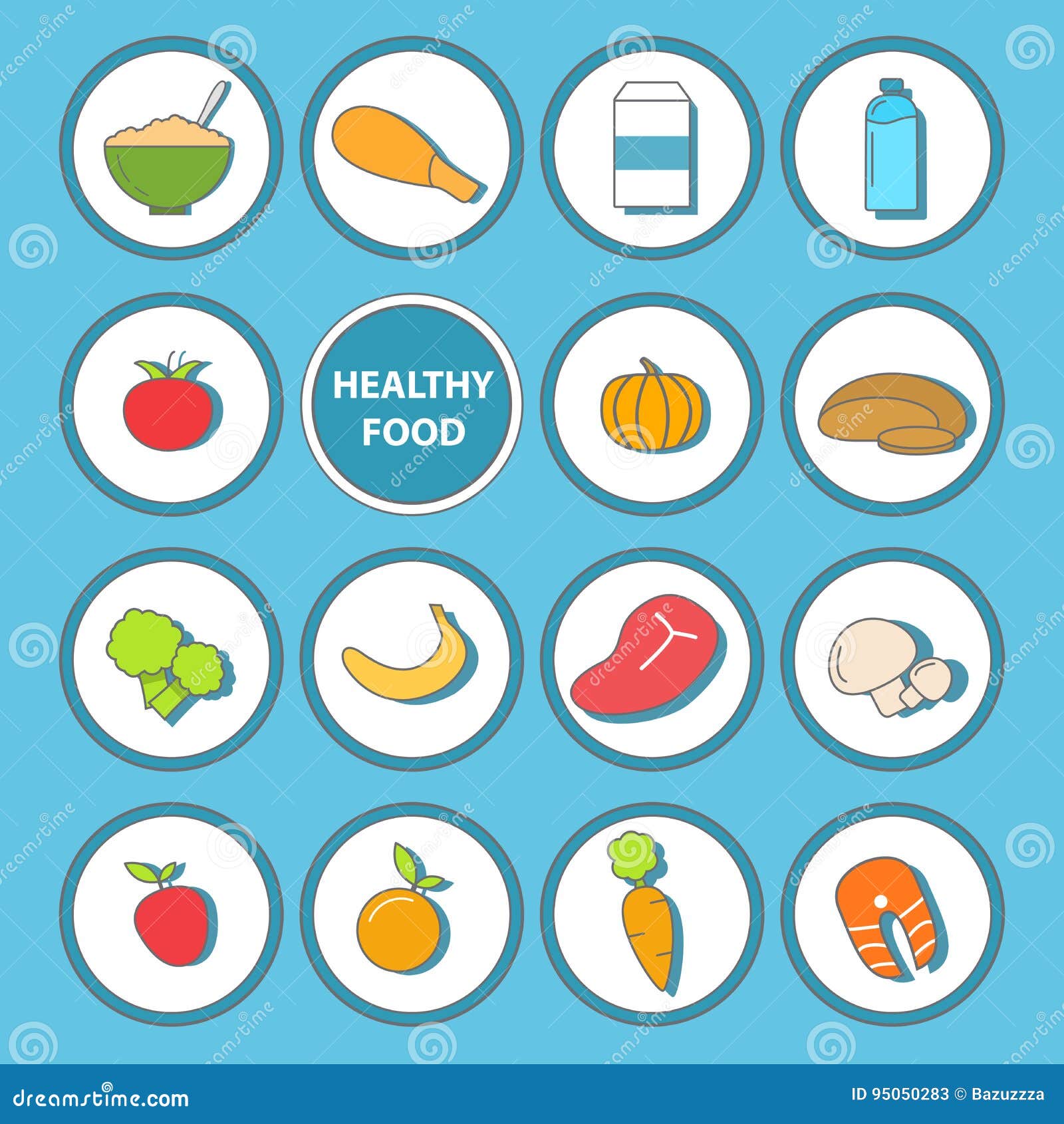 Vector Set of Healthy Food Icons in Flat Style Design Stock Vector ...