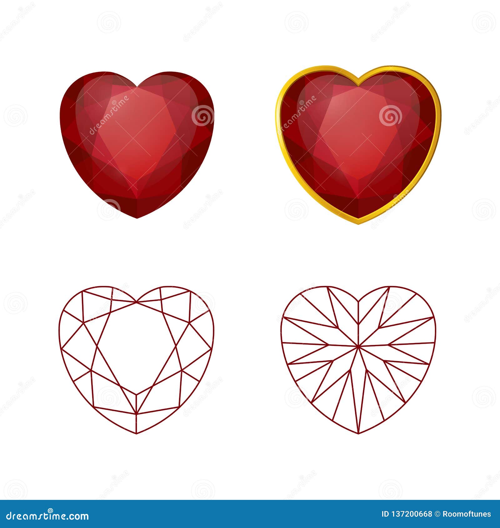 Vector Collection of Heart Form Rubies on White Background Stock Vector ...