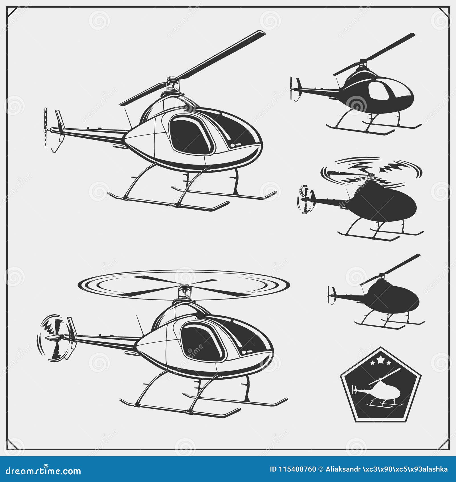 Set Helicopters Black Silhouettes. 2d Flat Vector | CartoonDealer.com ...