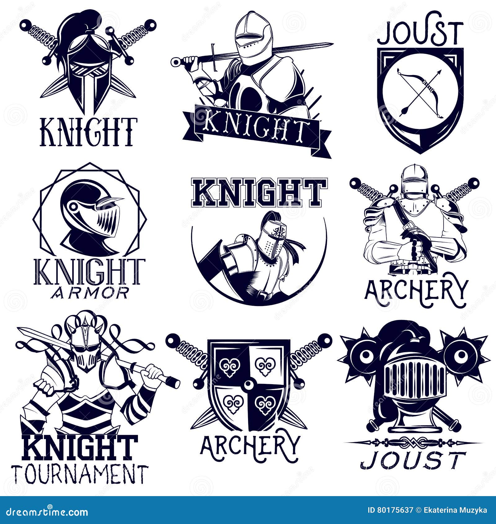 Vector Set of Heraldic Knight Labels in Vintage Style. Stock Vector ...