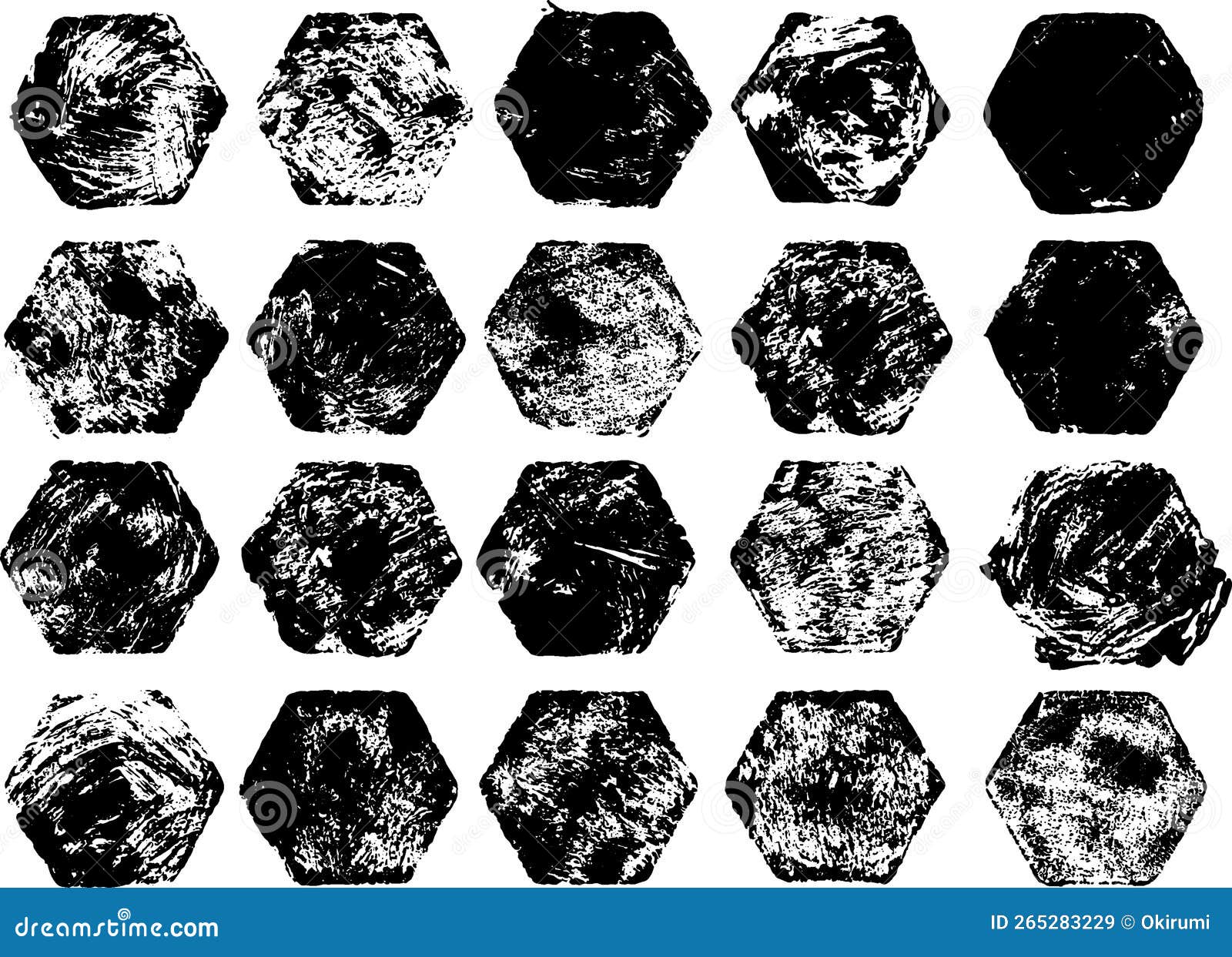 Vector Set Hexagonal Grunge Ink Prints Stock Vector - Illustration of ...