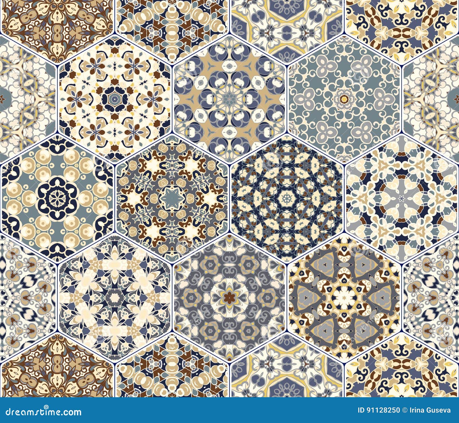 Vector Set of Hexagonal Patterns. Stock Vector - Illustration of carpet ...