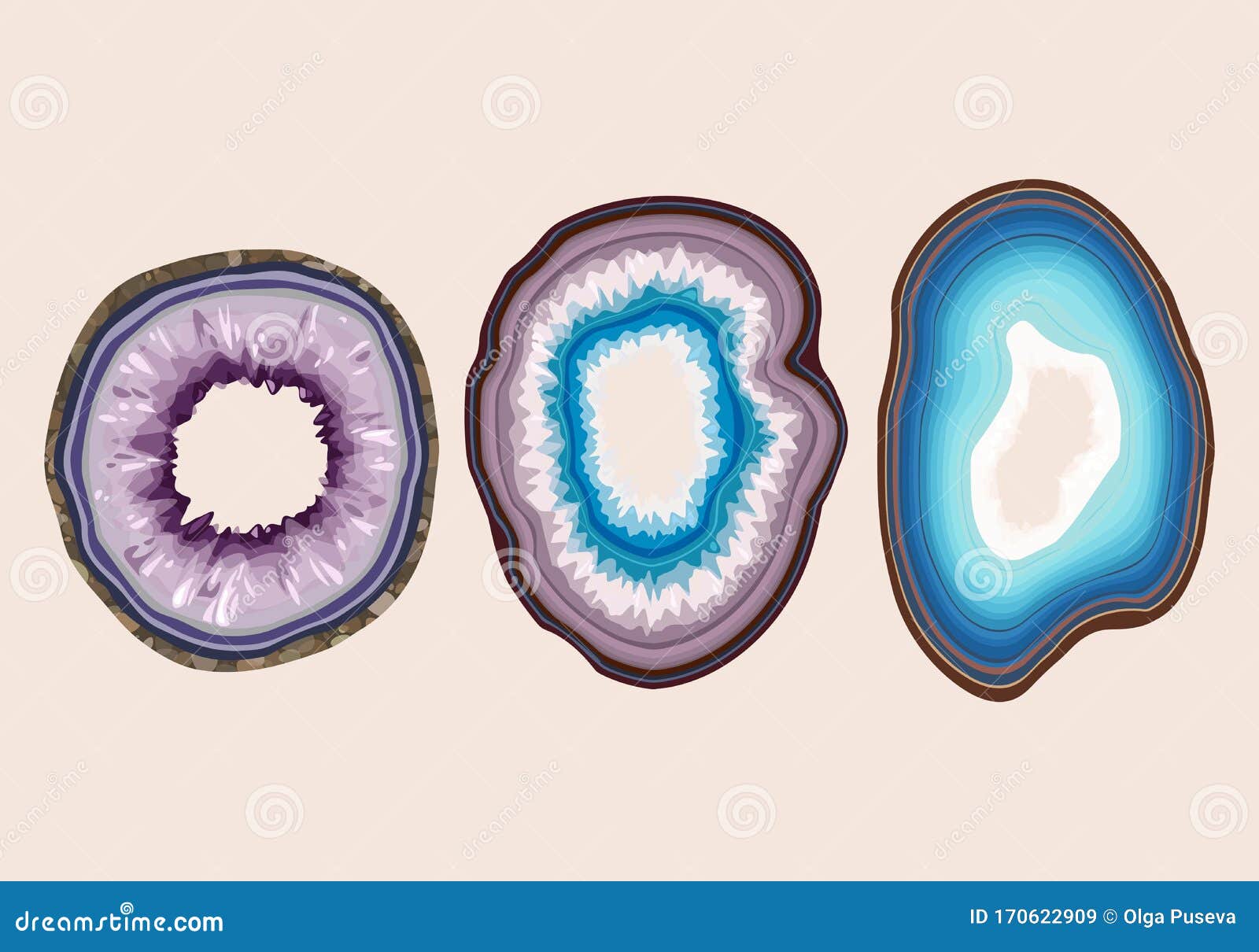 Vector Set of Blue and Violet Geode Slices Stock Vector - Illustration ...