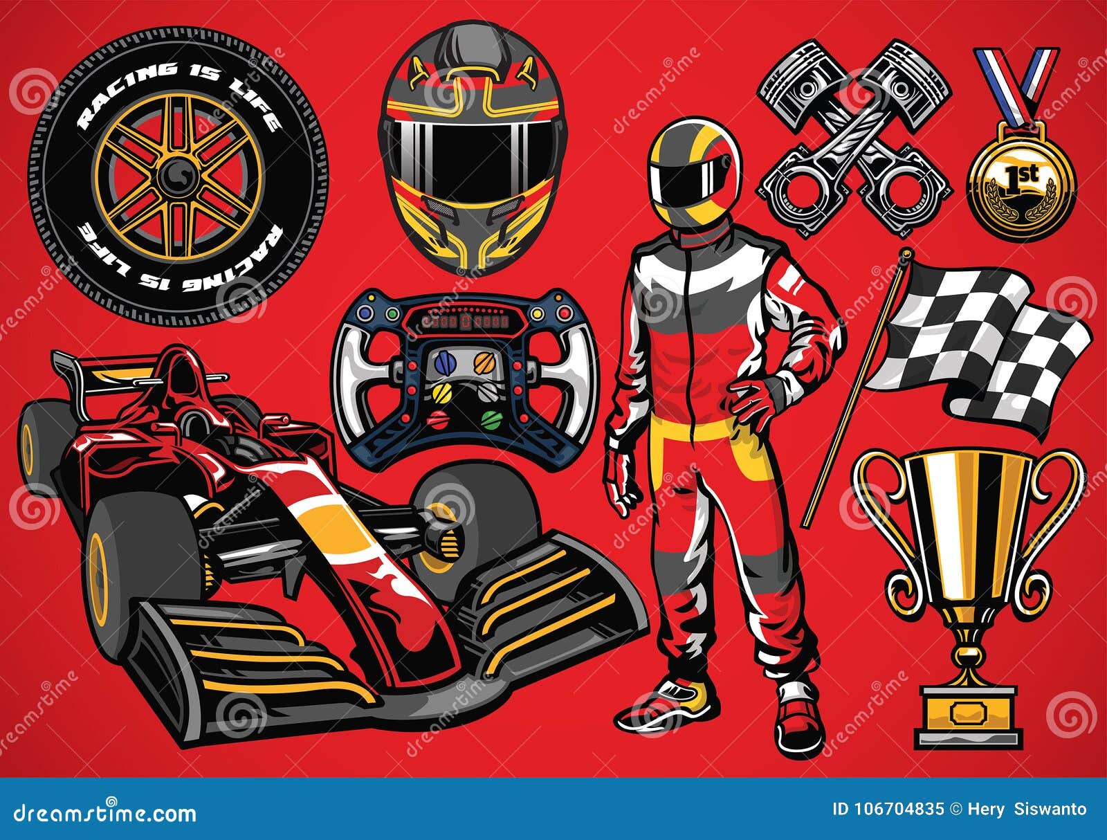 Set of High Detailed Formula Racing Car Element Stock Vector ...