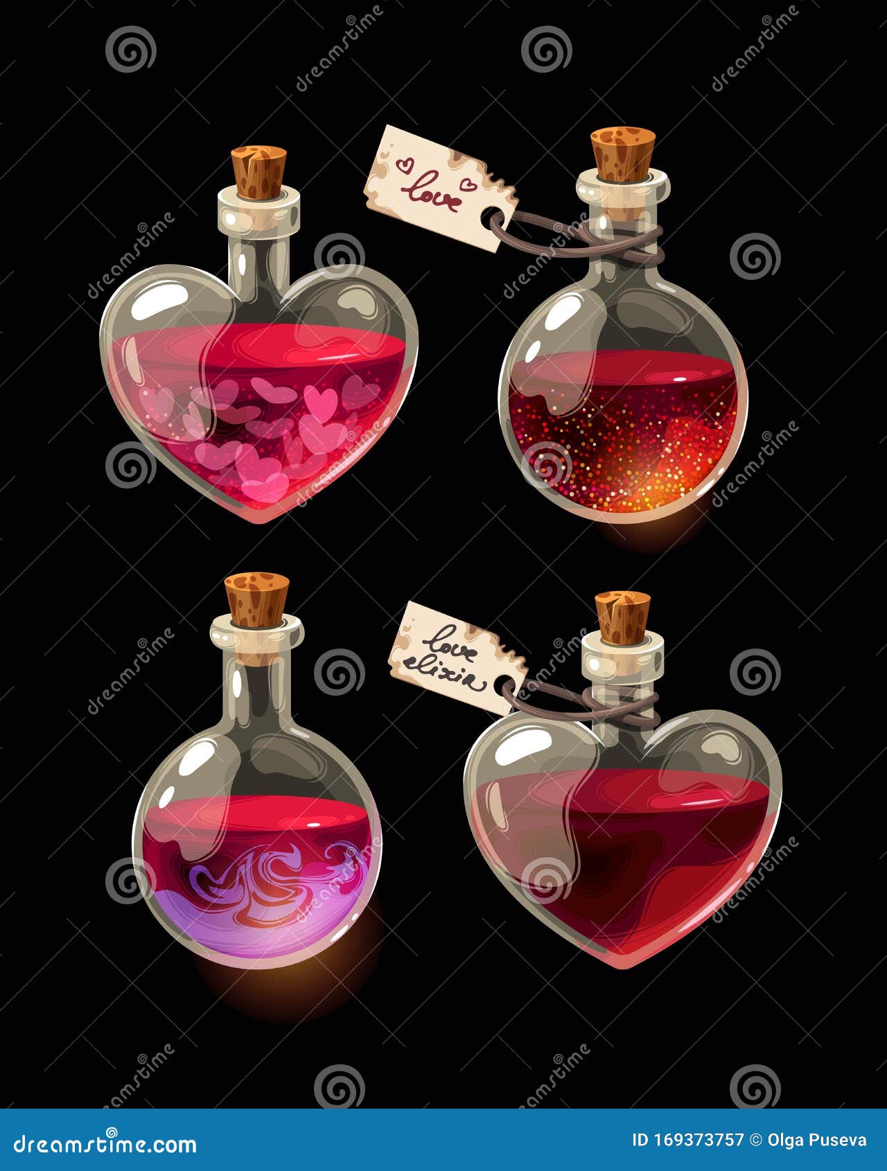 Vector Set of Bottles with Love Elixir Stock Vector - Illustration of ...
