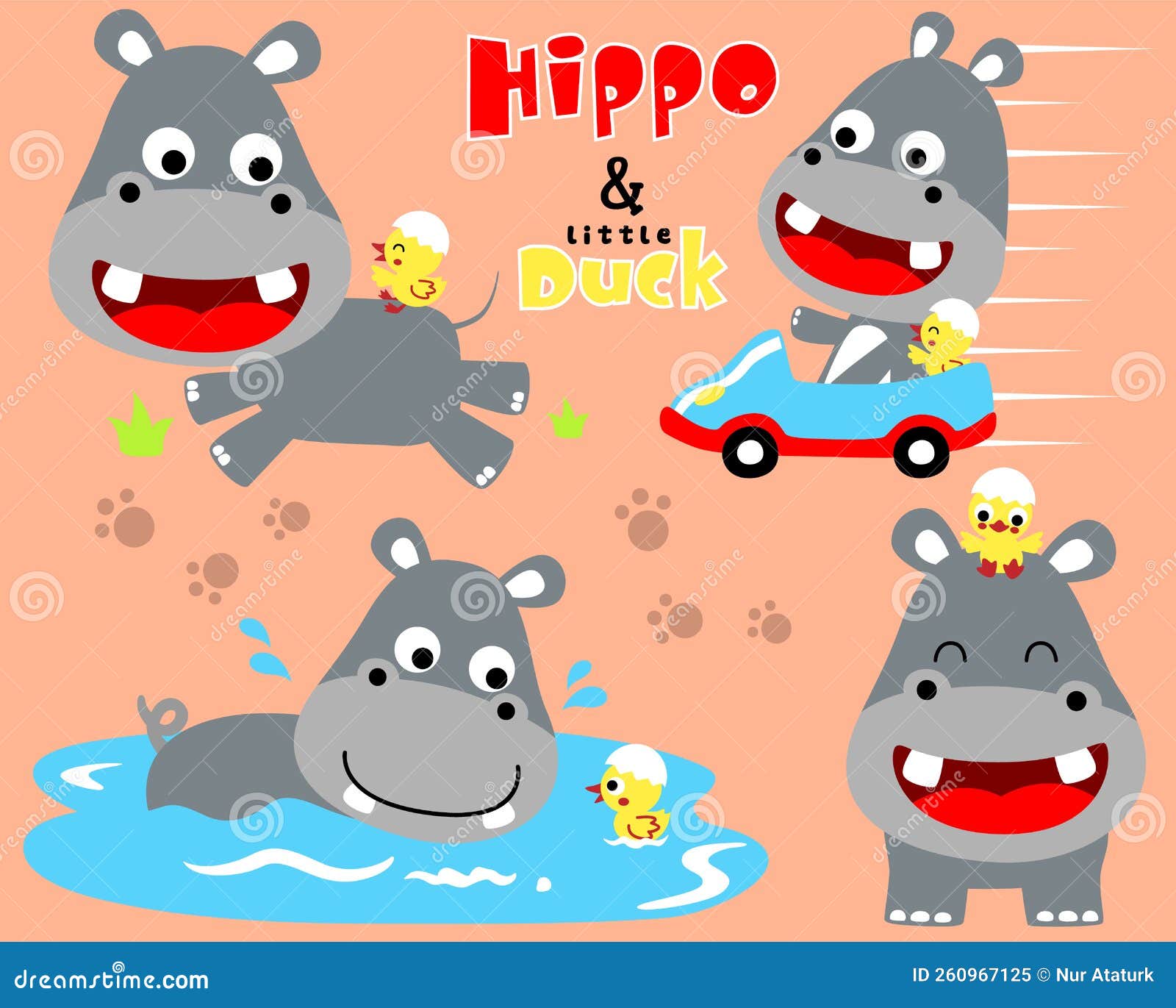 Vector Set of Hippo and Duck Cartoon in Different Action Stock Vector ...