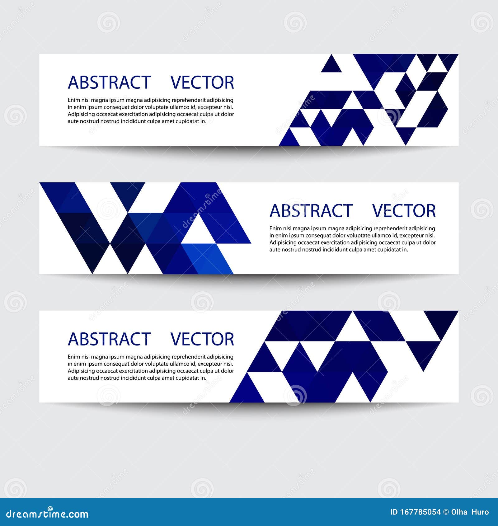 Vector Set of Horizontal Banners. Blue Triangles on a White Background ...