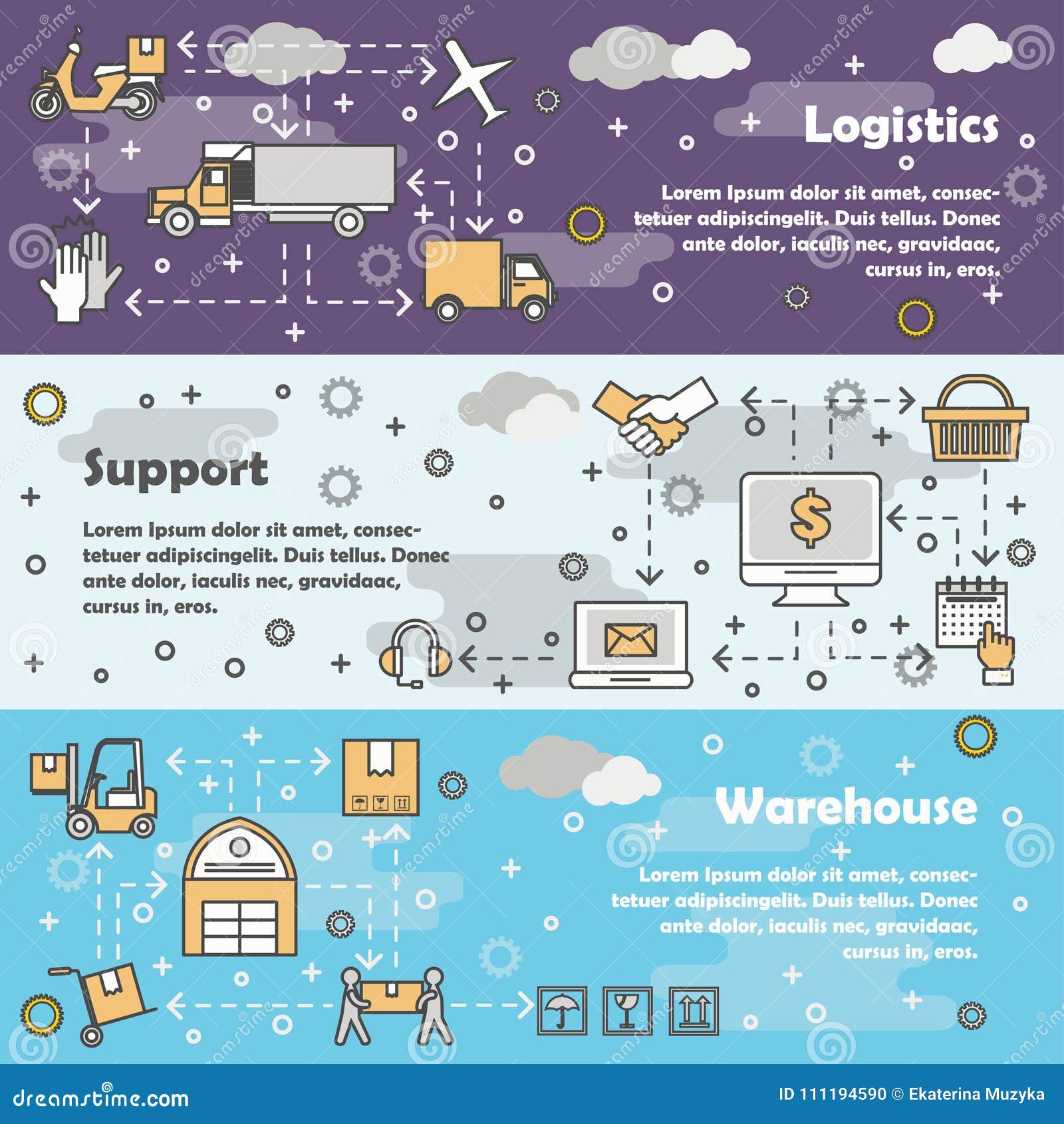 Logistics Concept Vector Flat Line Art Banner Set Stock Vector ...