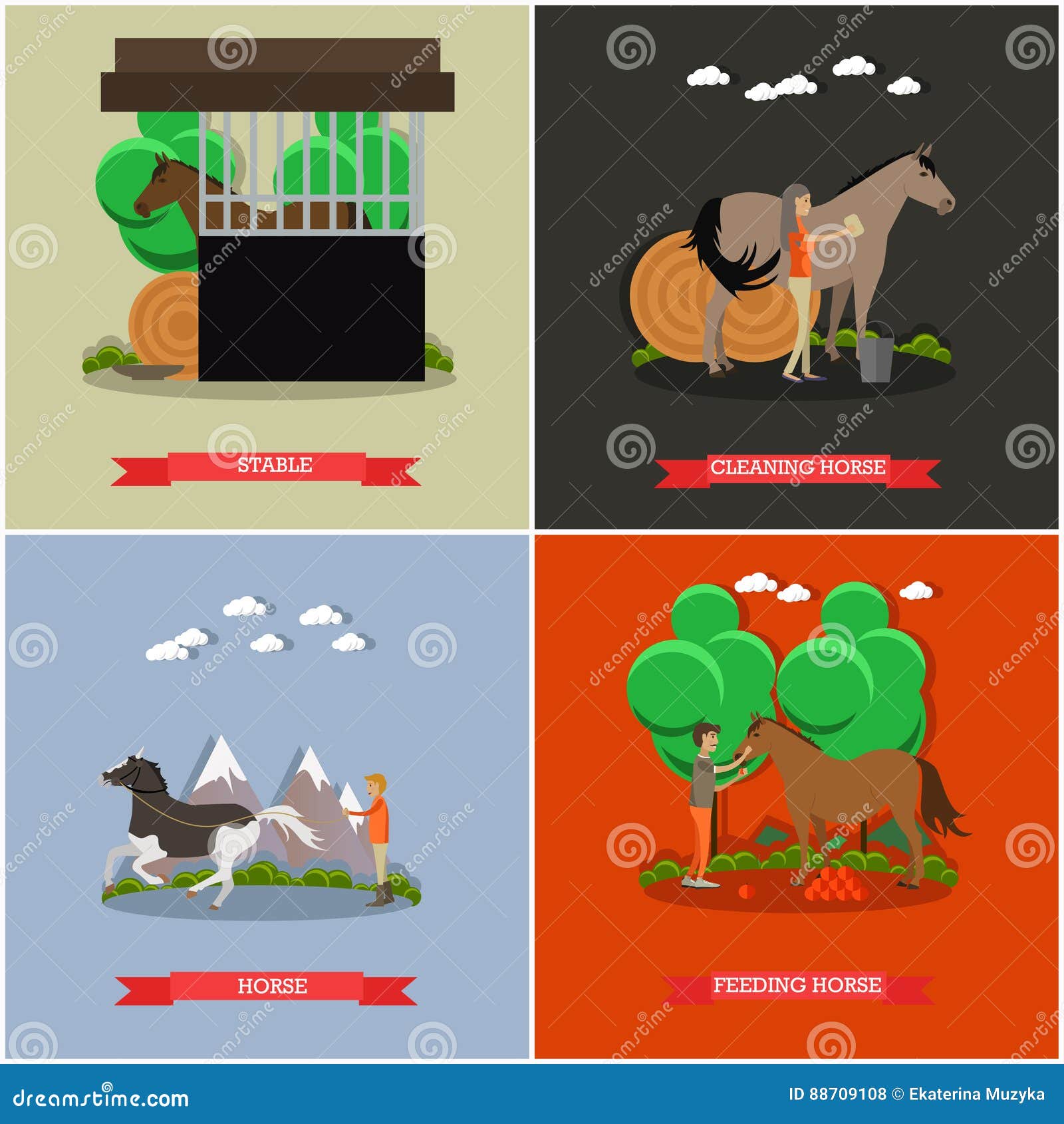 Vector Set of Horse Riding Concept Posters in Flat Style Stock Vector ...