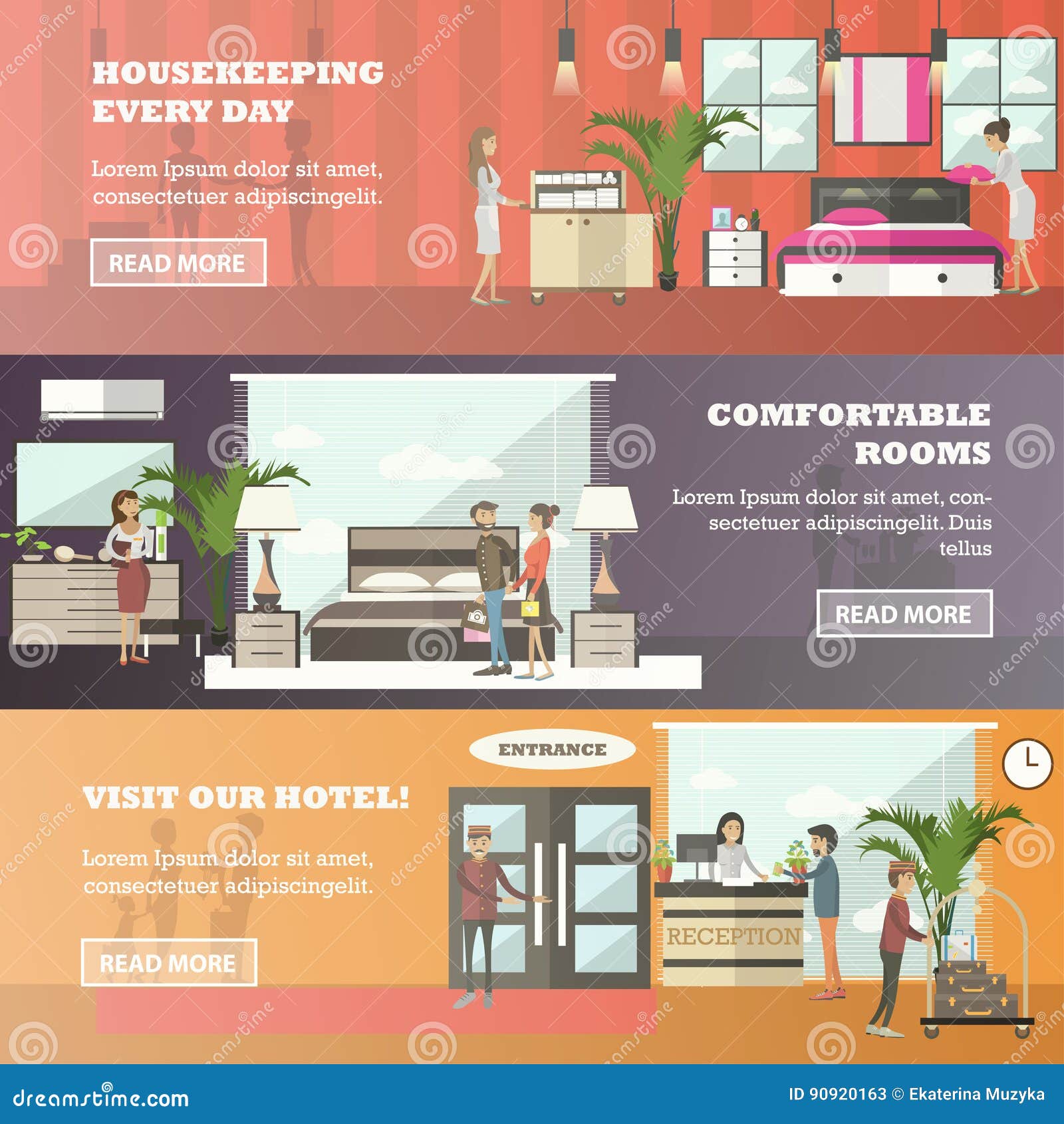 Hotel Horizontal Banner Symbols, Cartoon Style | CartoonDealer.com ...