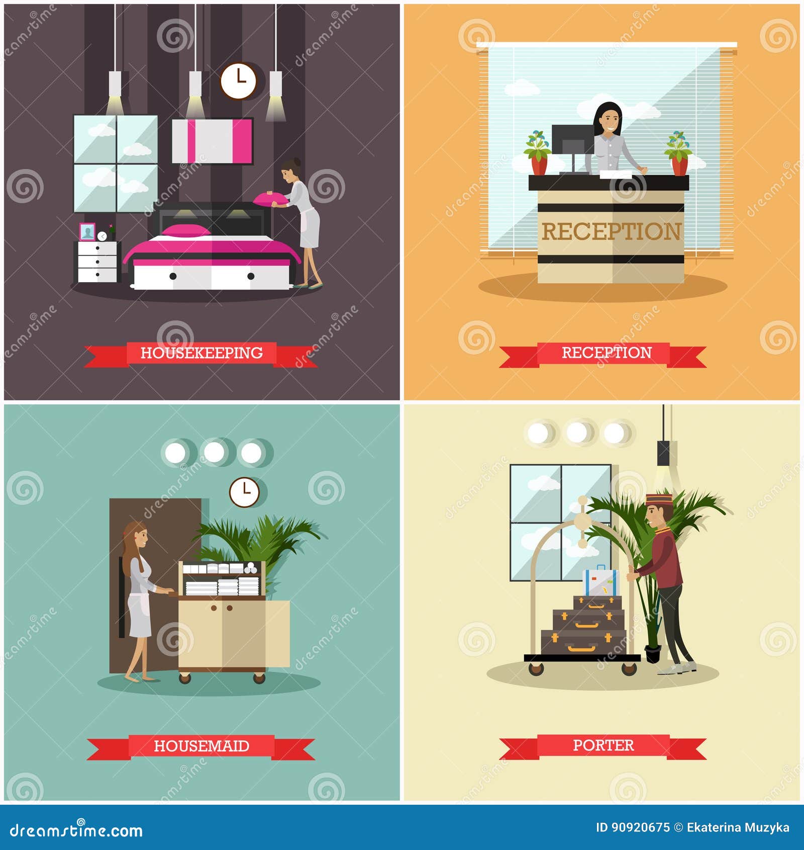 Vector Set of Hotel Posters in Flat Style Stock Vector - Illustration ...