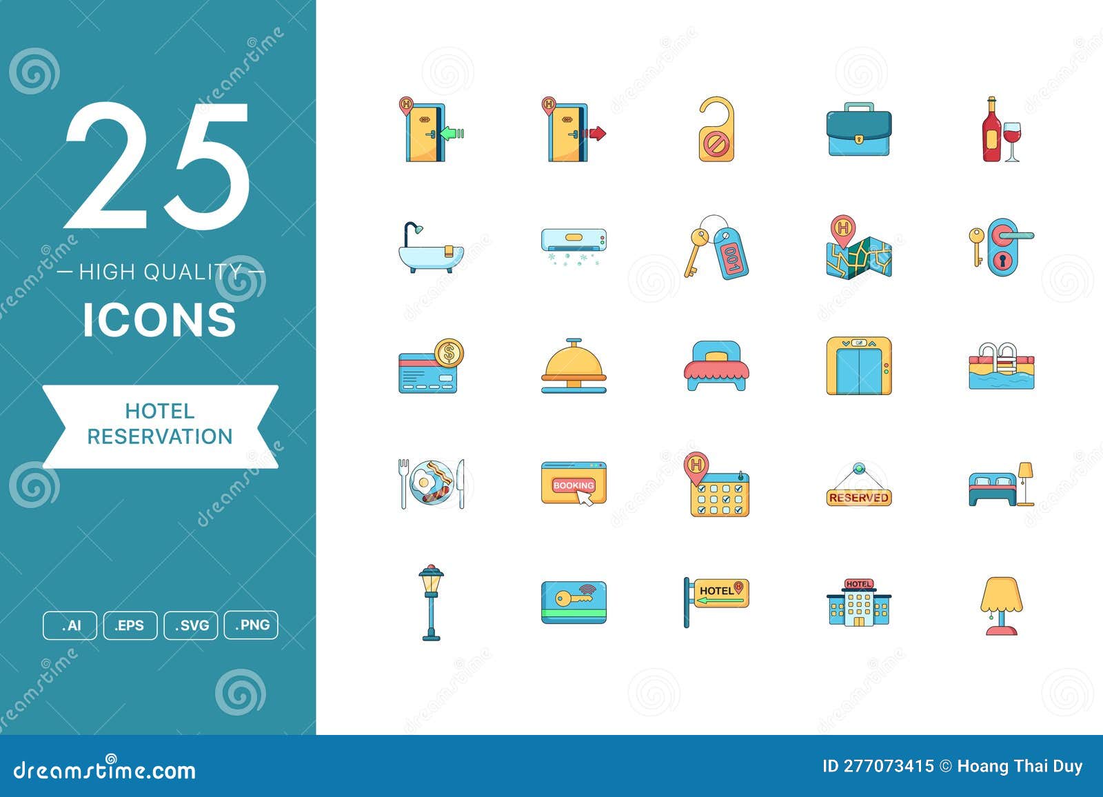Vector Set of Hotel Reservation Icons Stock Vector - Illustration of ...