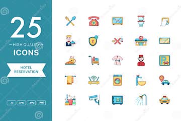 Vector Set of Hotel Reservation Icons Stock Vector - Illustration of ...