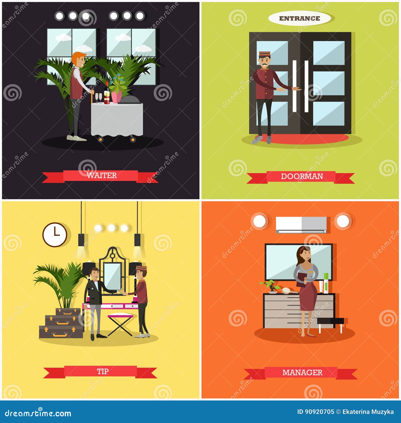 Vector Set of Hotel Square Posters in Flat Style Stock Vector ...