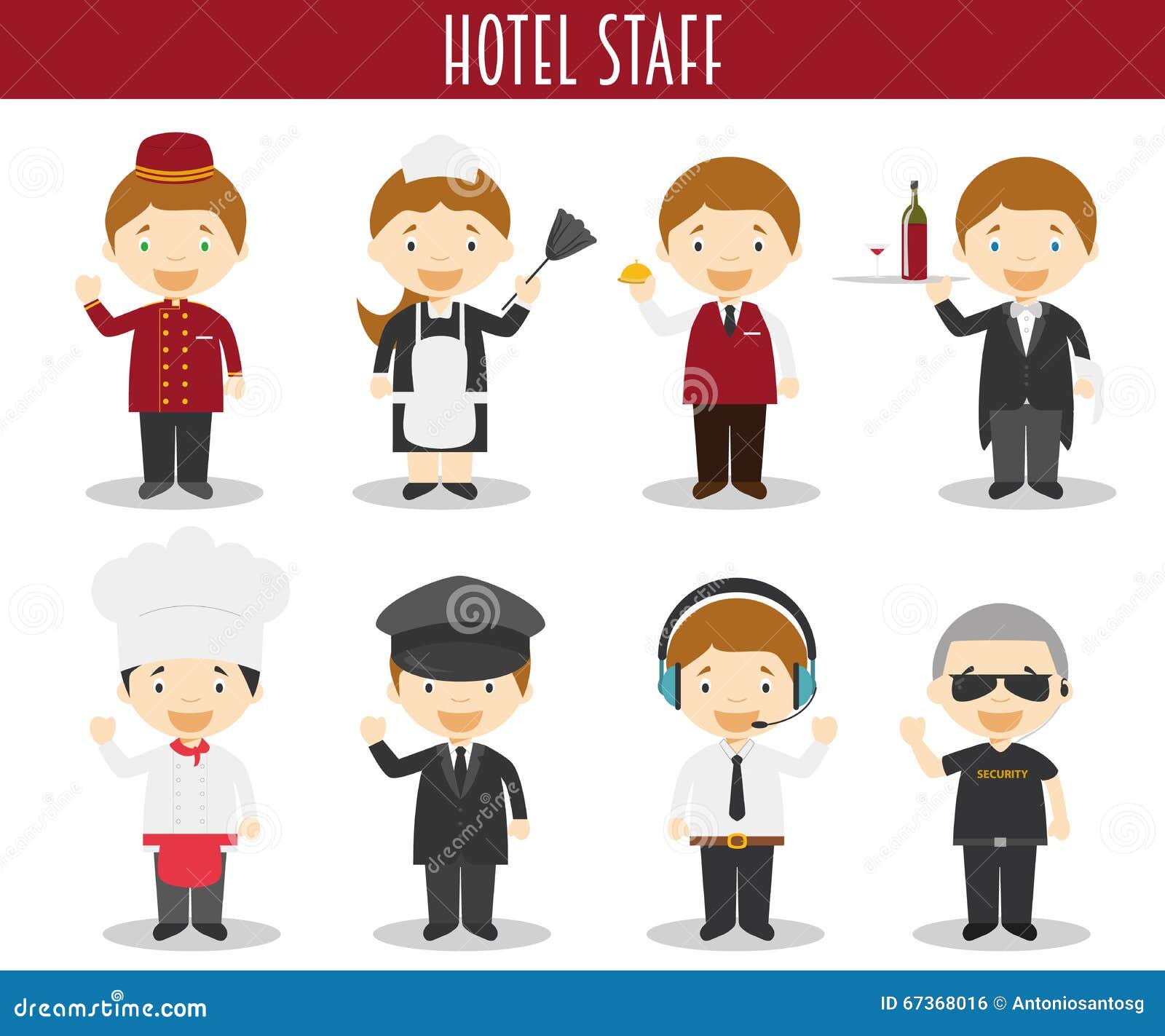 Hotel Staff Set For Label Design. Colorful Cartoon Detailed ...