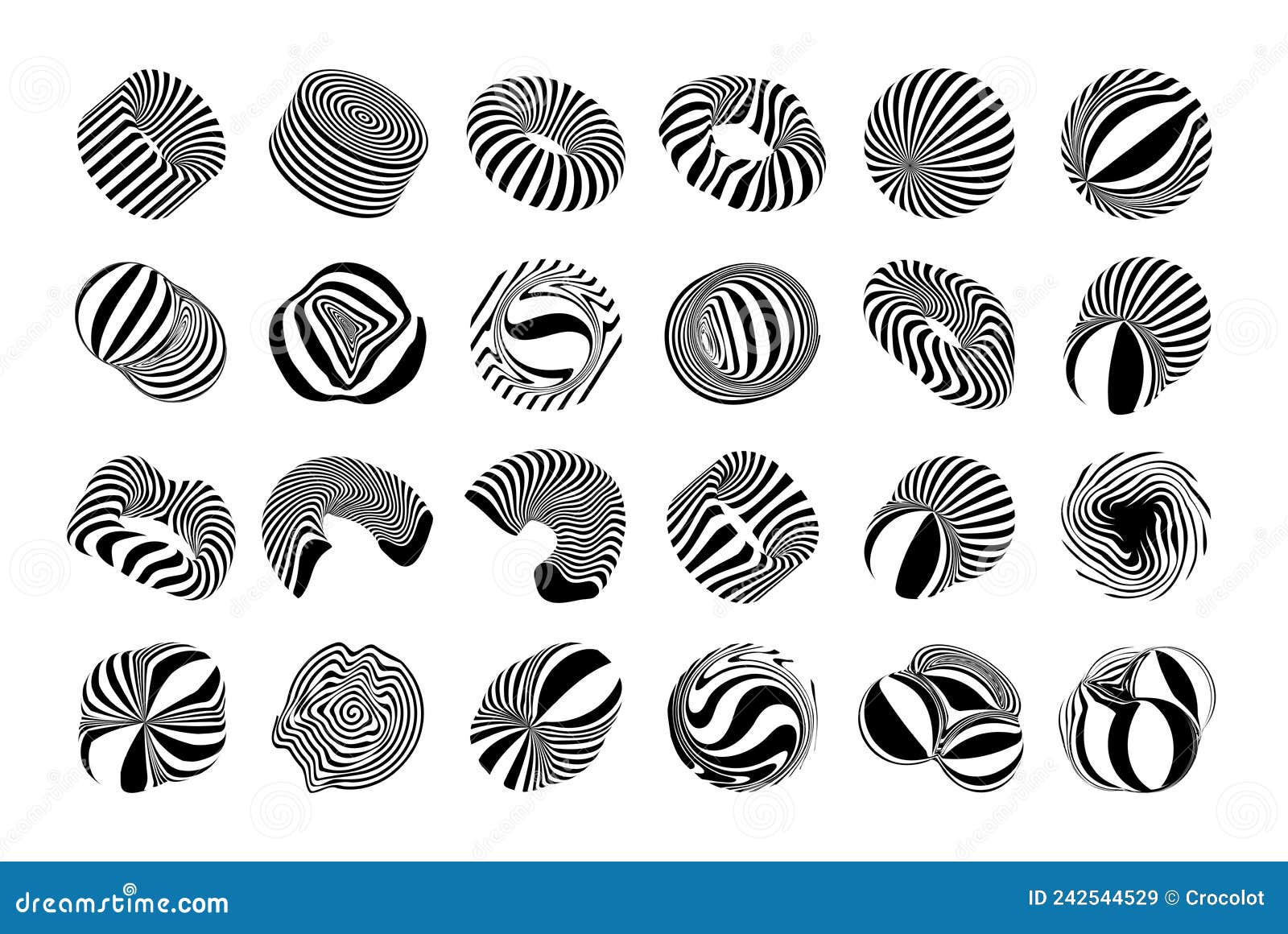 Vector Set of Hypnotic Glitch Objects, Deformed Shapes, Stock Vector ...