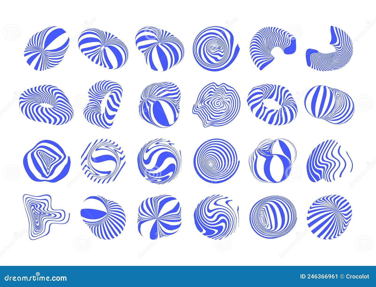 Vector Set of Hypnotic Glitch Objects, Deformed Shapes, Stock Vector ...
