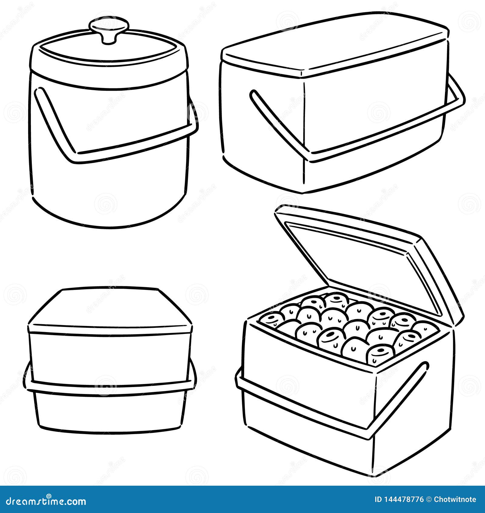 Vector set of ice bucket stock vector. Illustration of drawing - 144478776