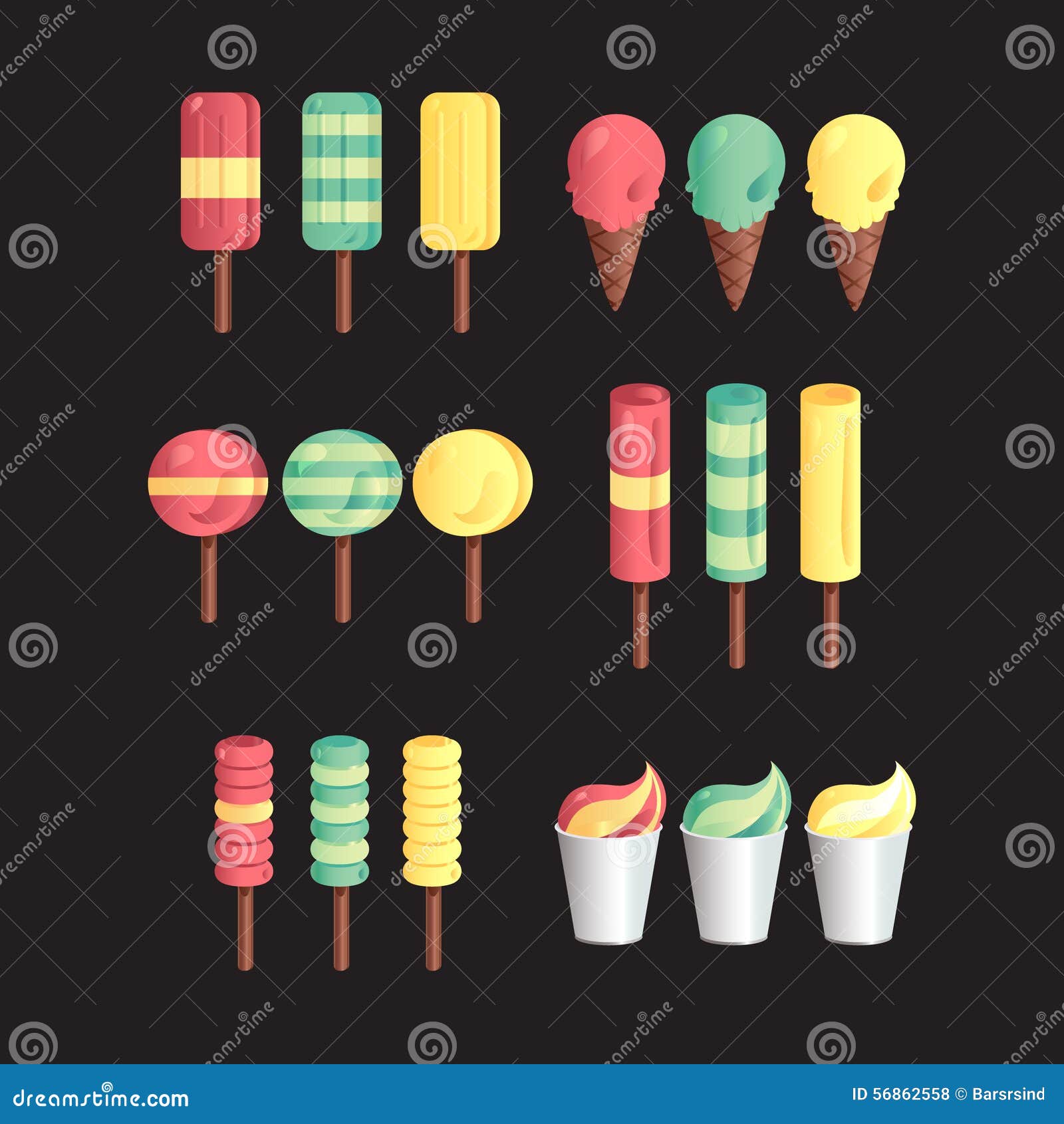 Vector set of ice-creams stock illustration. Illustration of cone ...
