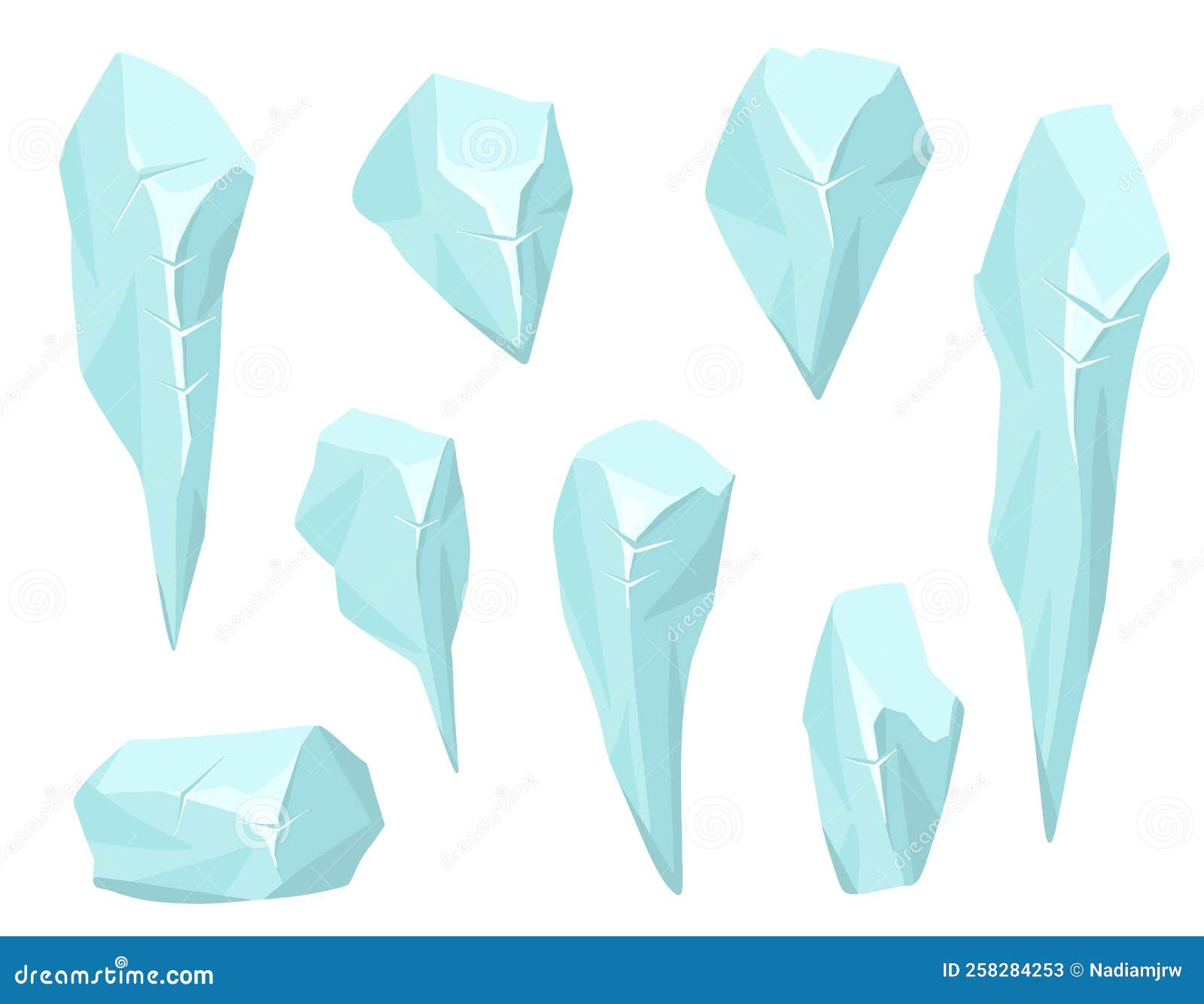 Vector Set of Ice Crystals. Blue Magic Stones in 2d Style for Winter ...