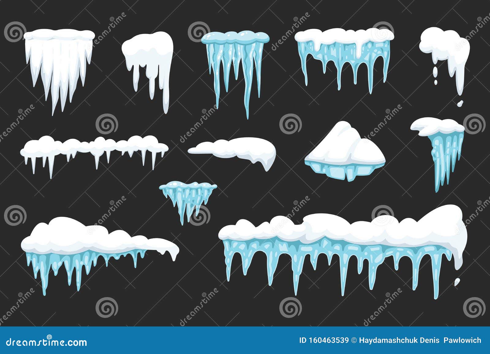 Vector Set Of Icicles In Cartoon Style. Snow And Ice Vector Frames ...