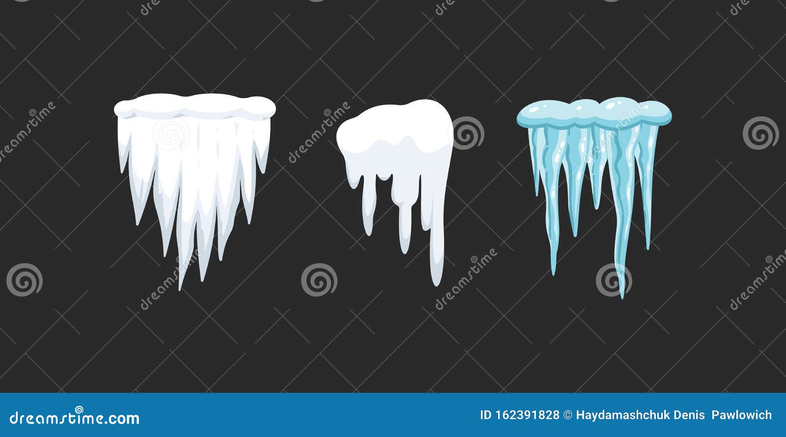 Vector Set of Icicles in Cartoon Style. Snow and Ice Vector Frames ...