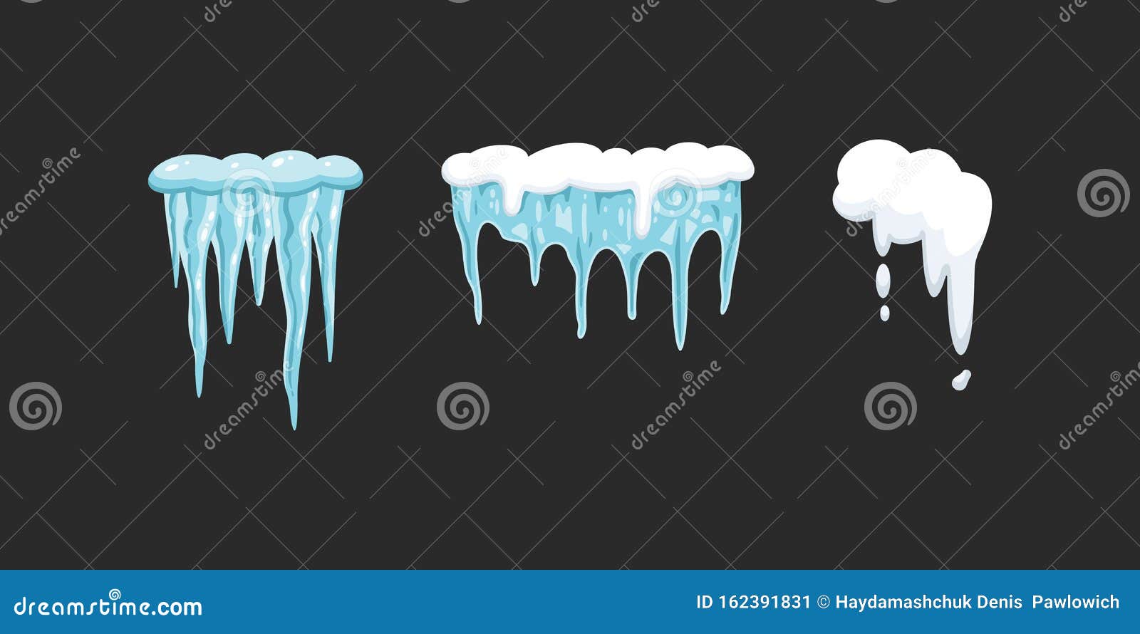 Vector Set of Icicles in Cartoon Style. Snow and Ice Vector Frames ...
