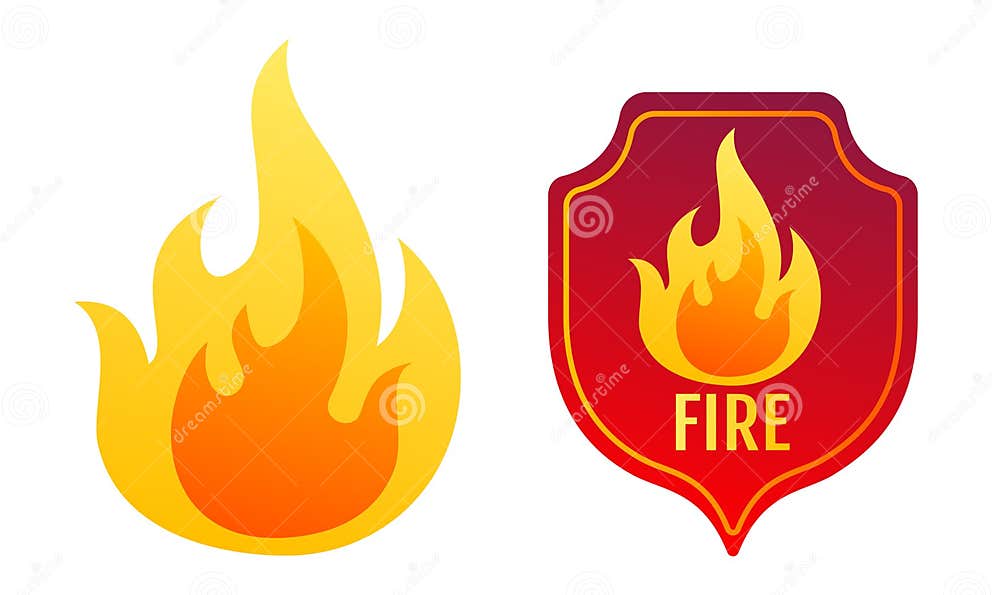 Vector Set Icon of Fire and Shield with Flame. Vector Illustration of ...