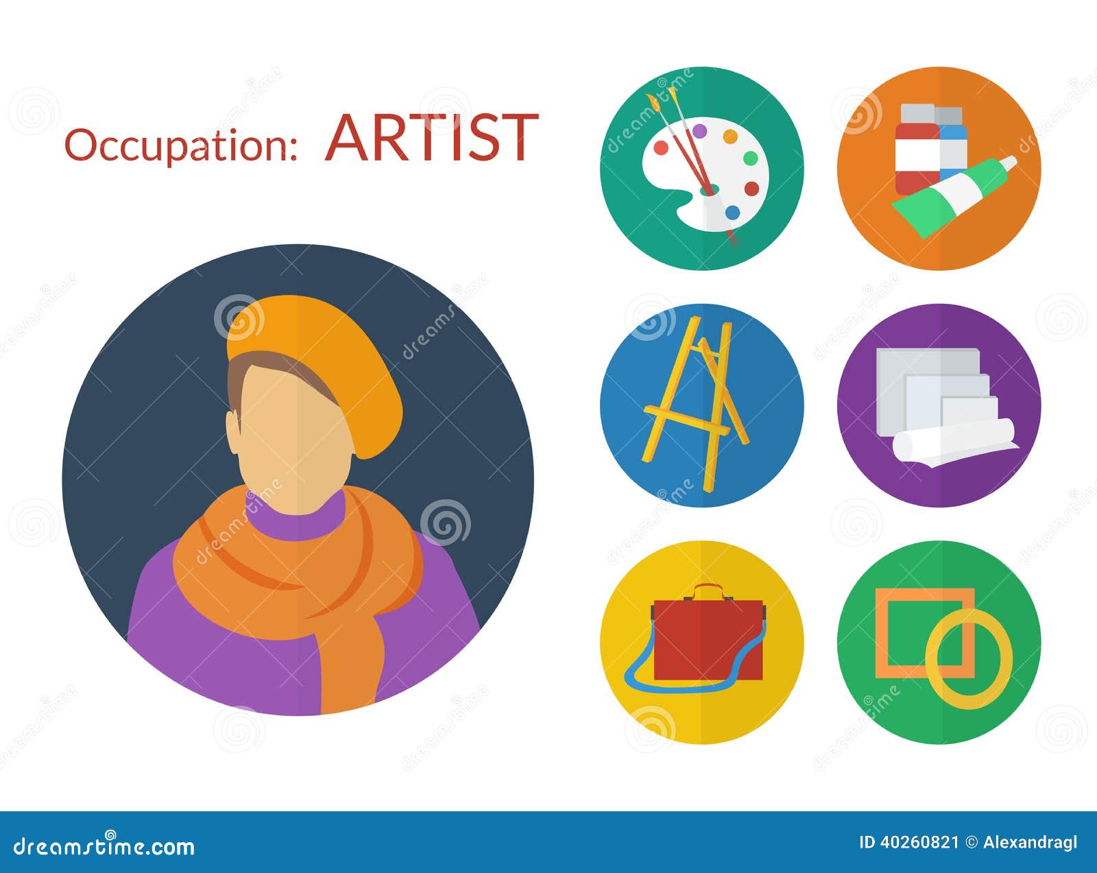 Vector Set of Icons for Artist, Flat Design Stock Vector - Illustration ...