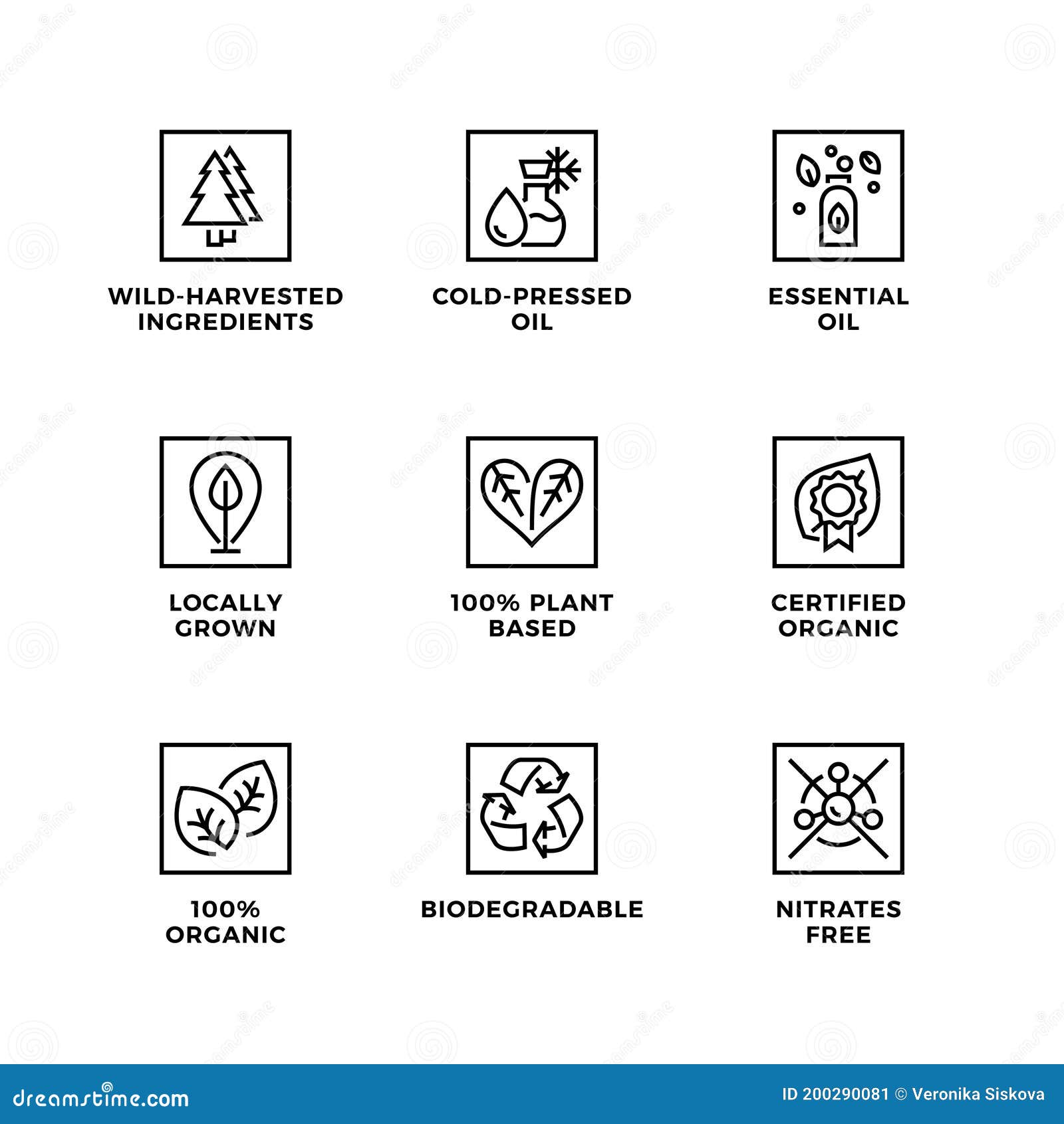 Vector Set of Icons and Badges for Natural and Organic Cosmetic with ...