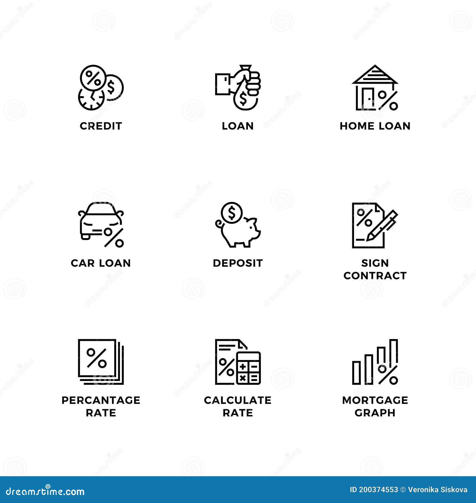 Vector Set of Icons for Credit and Loan Stock Vector - Illustration of ...
