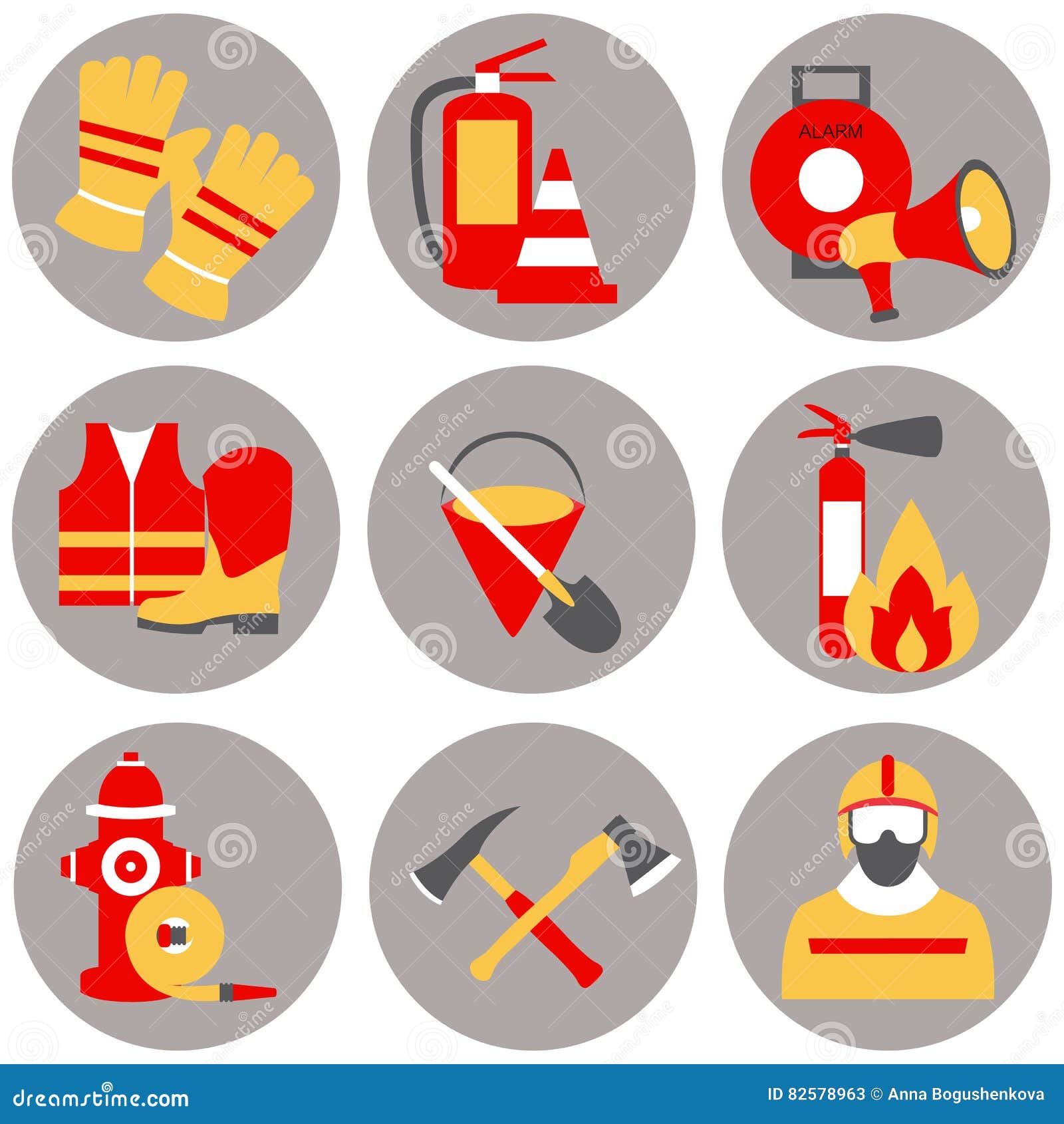 Set Icons Of Firefighting Equipment Cartoon Vector | CartoonDealer.com ...