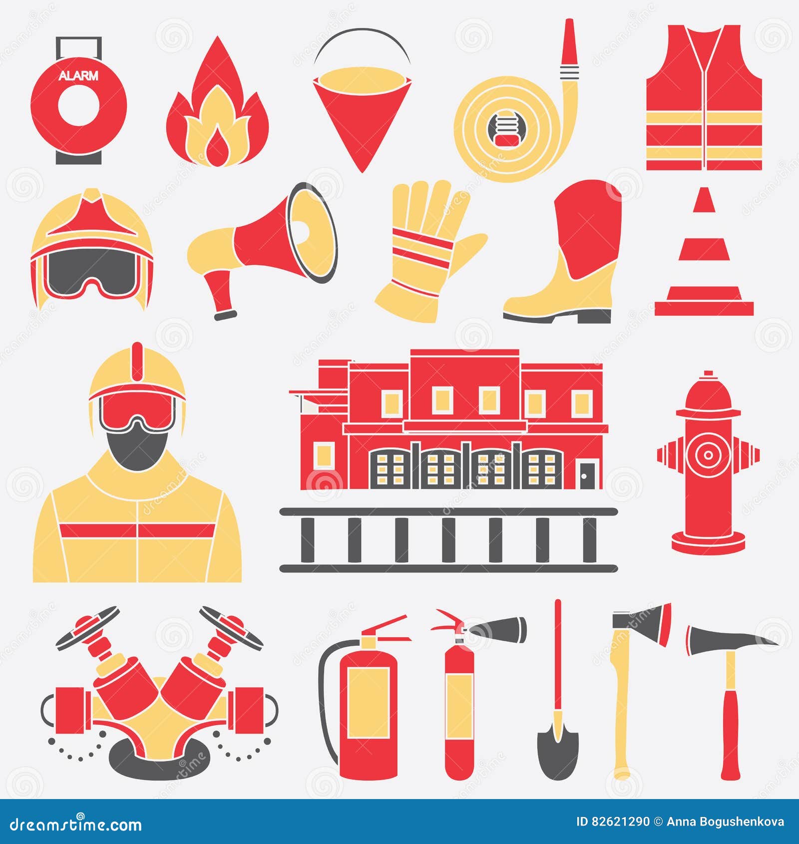 Vector Set Icons of Firefighting Equipment Illustration Stock ...