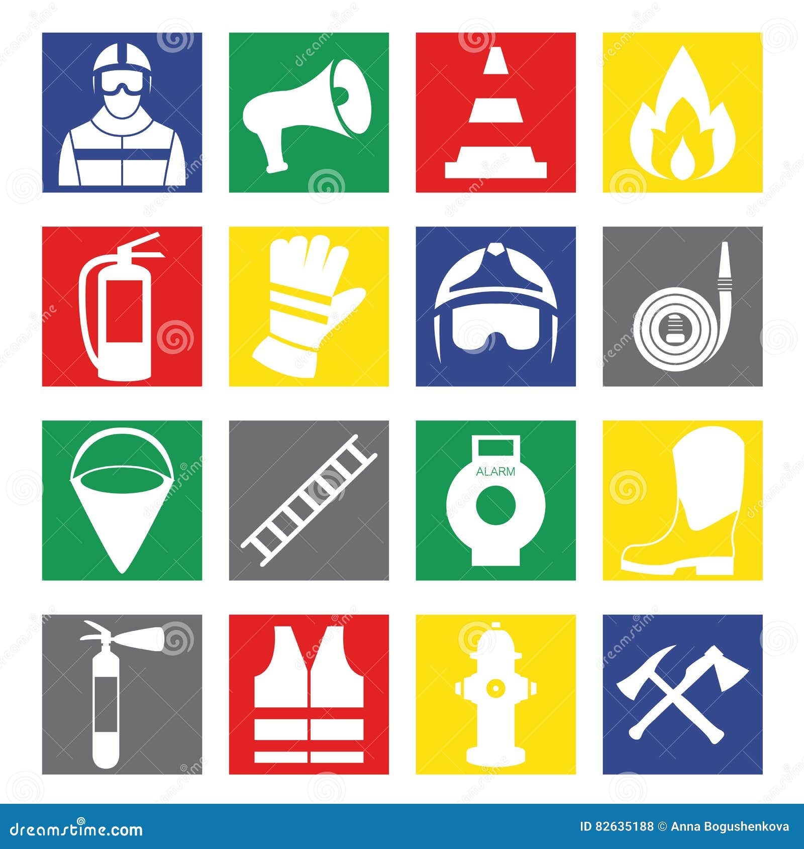 Vector Set Icons of Firefighting Equipment Illustration Stock ...