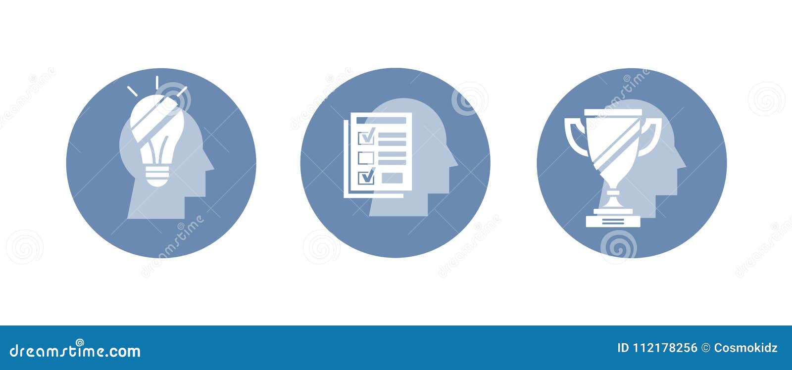 Vector Set of Icons: Idea, Test, Winner. Abstract Stencil on Head ...