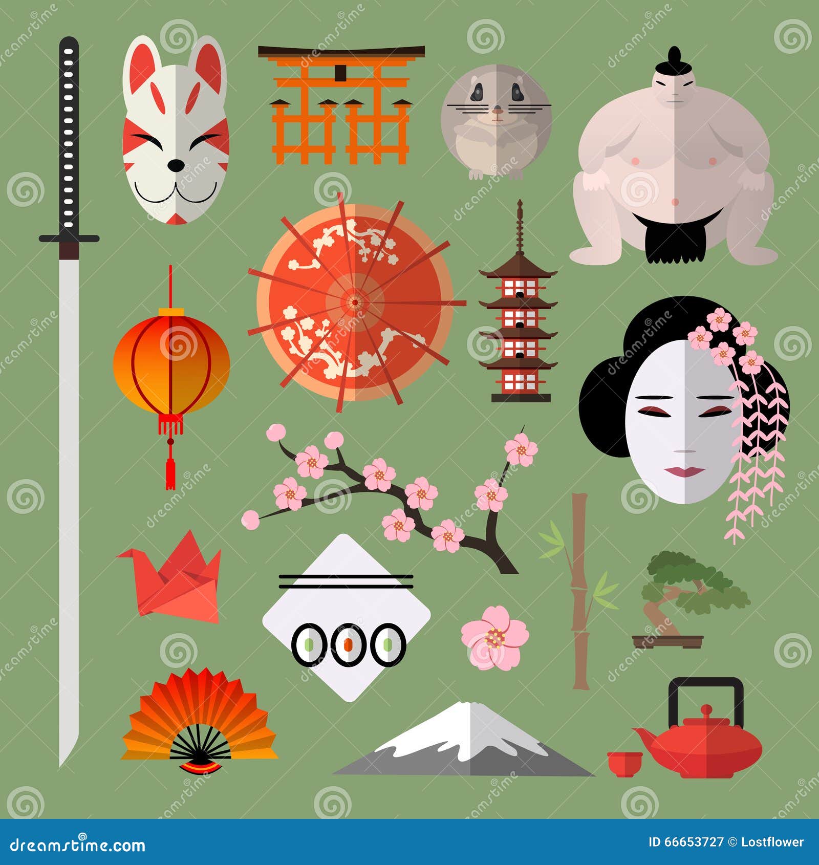 Vector Set of Icons with Japanese Elements Stock Illustration ...