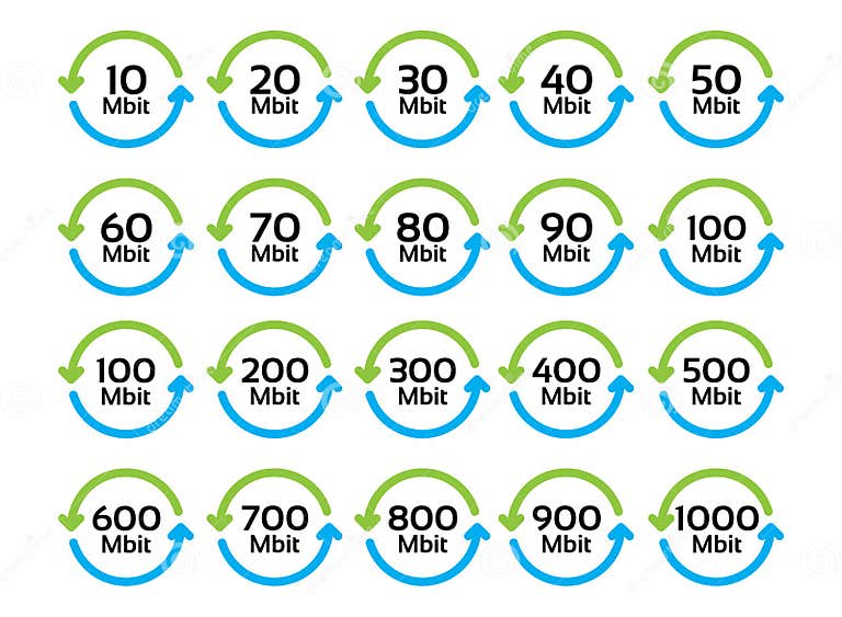 Vector Set of Icons of Network Speed from Mbit Do Gbit. Internet ...