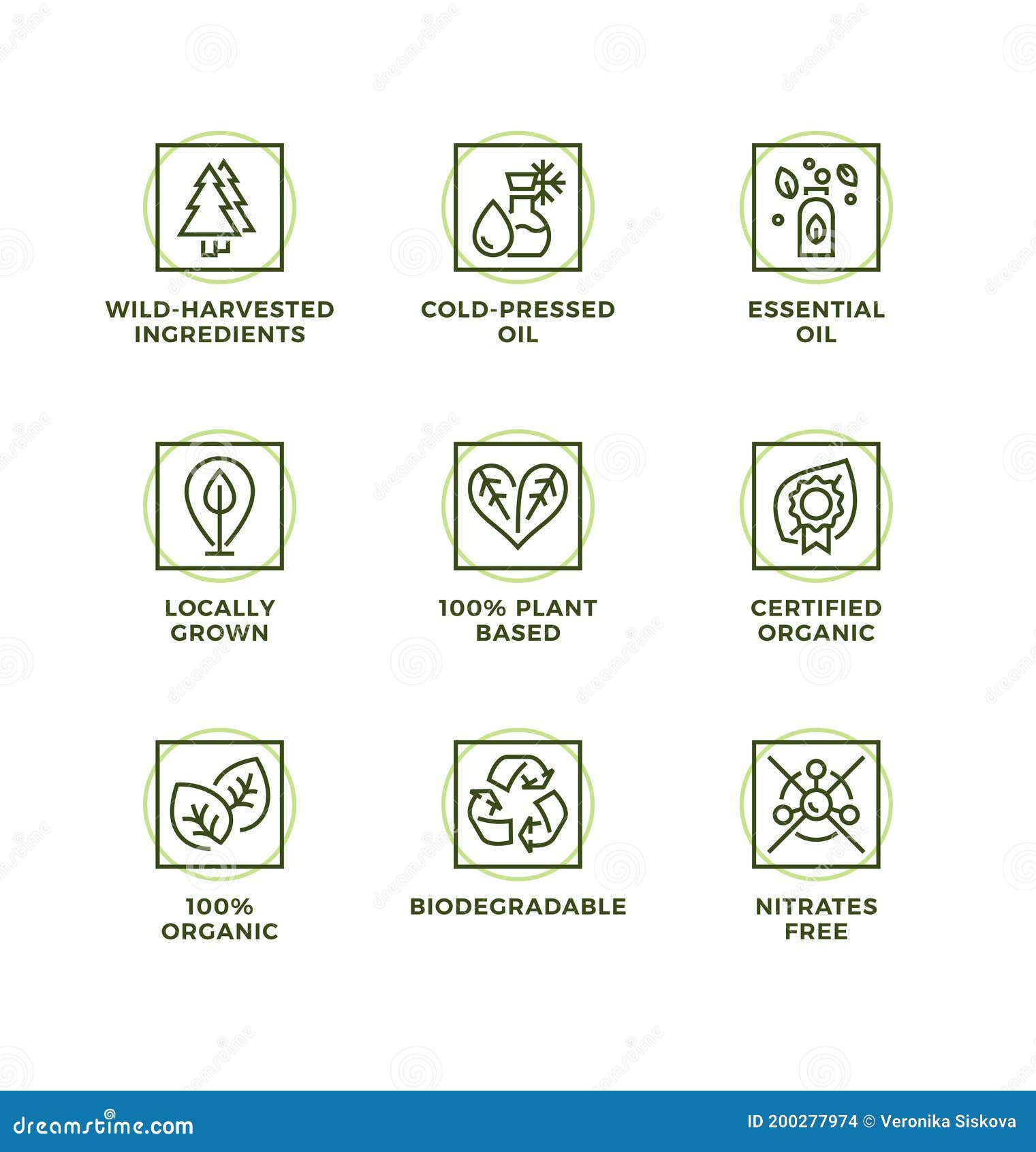 Vector Set of Icons for Organic Cosmetic with Eco Based Ingredients ...