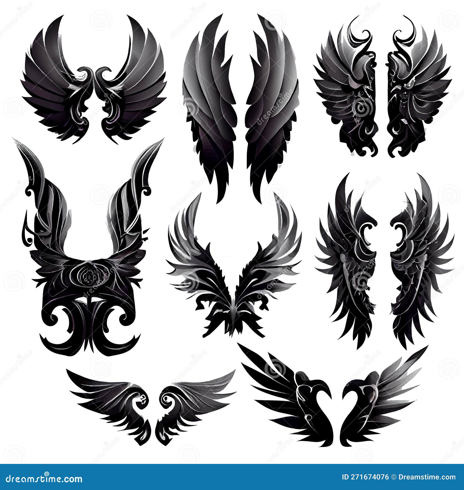 Vector Set Illustration in Cartoon Style of Black Wings of Devil Stock ...